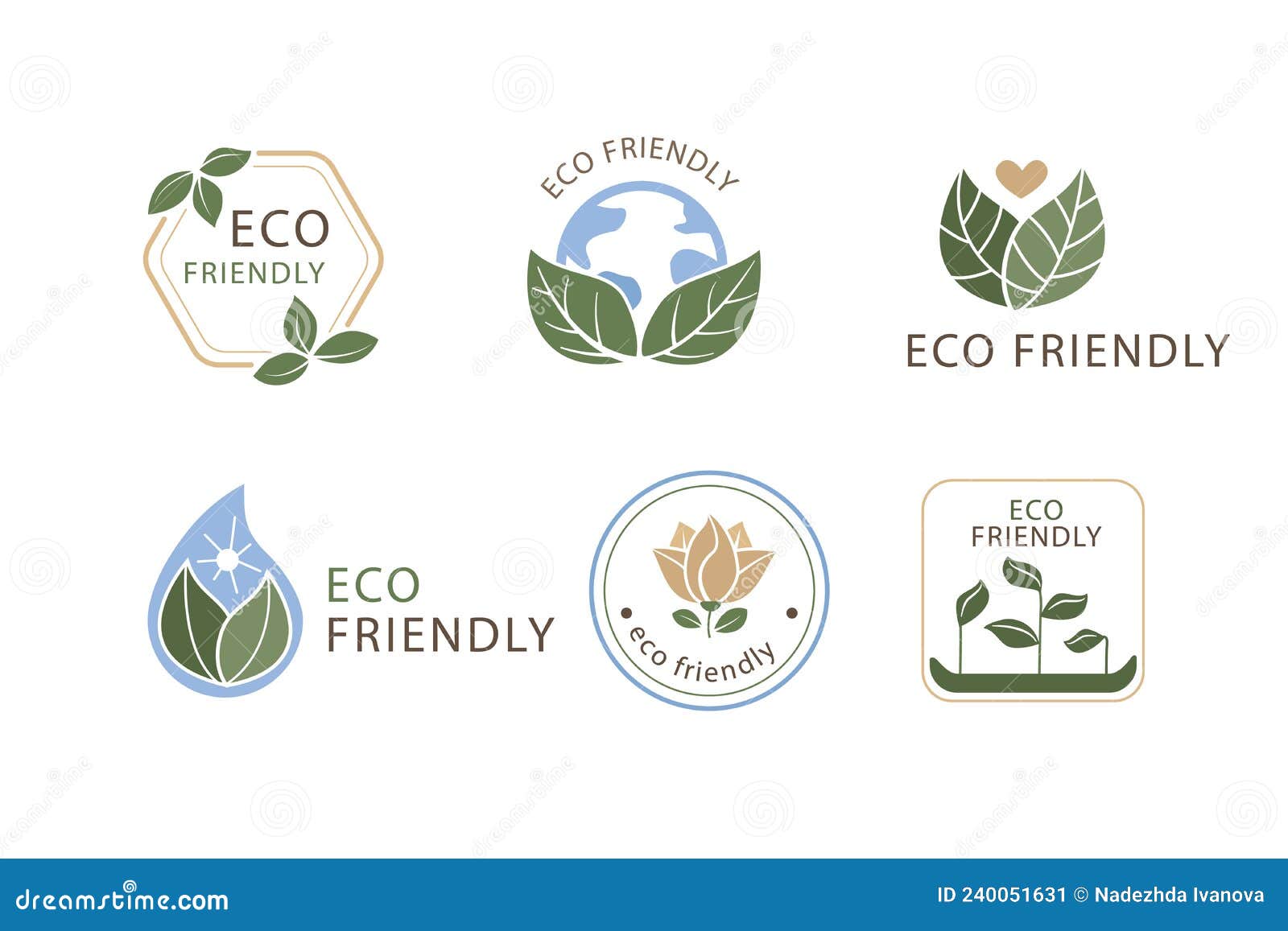 Flat Design Eco Friendly Label Set Vector Illustration. Stock Vector ...