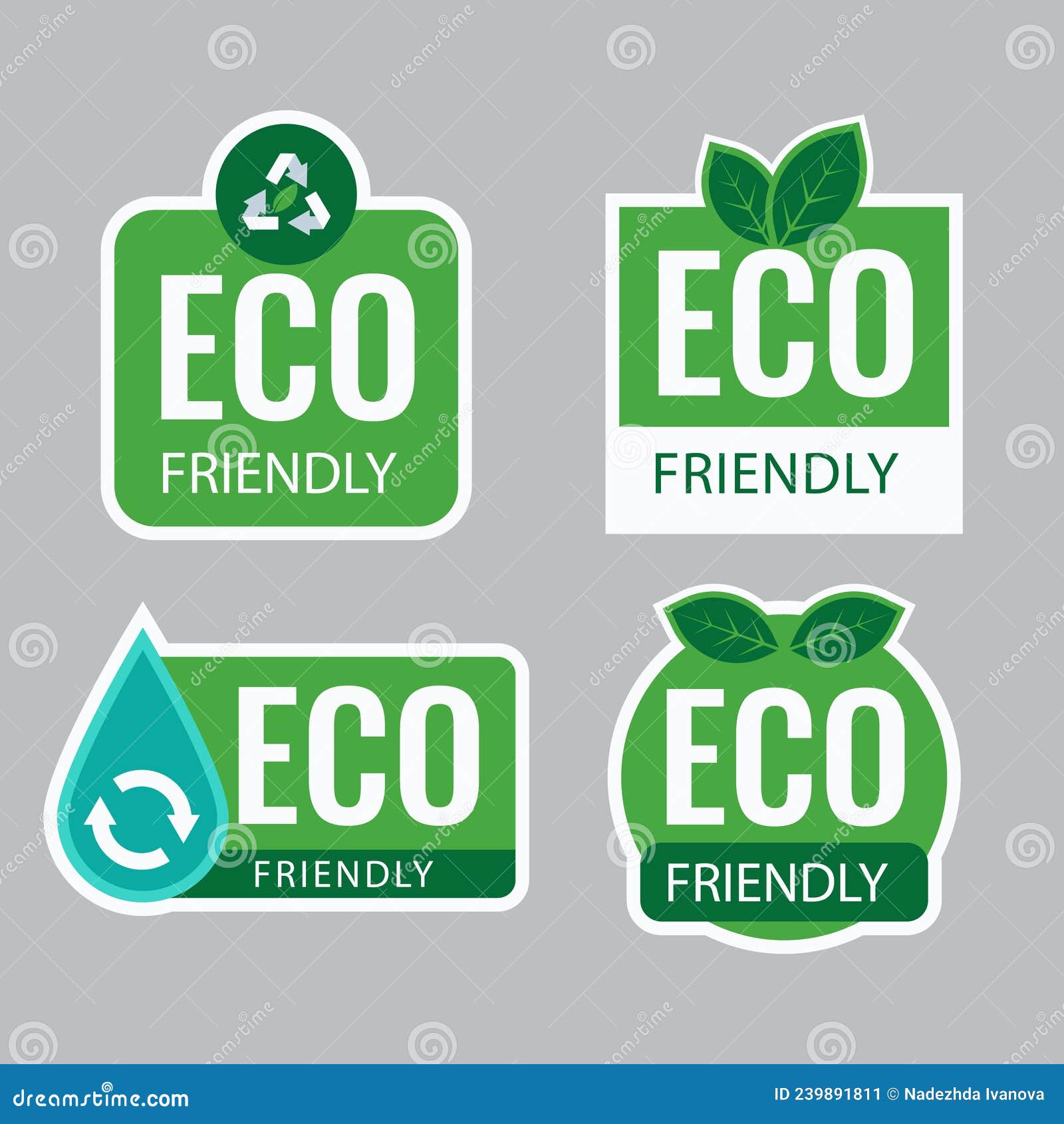 Flat Design Eco Friendly Labels Vector Illustration. Stock Vector ...
