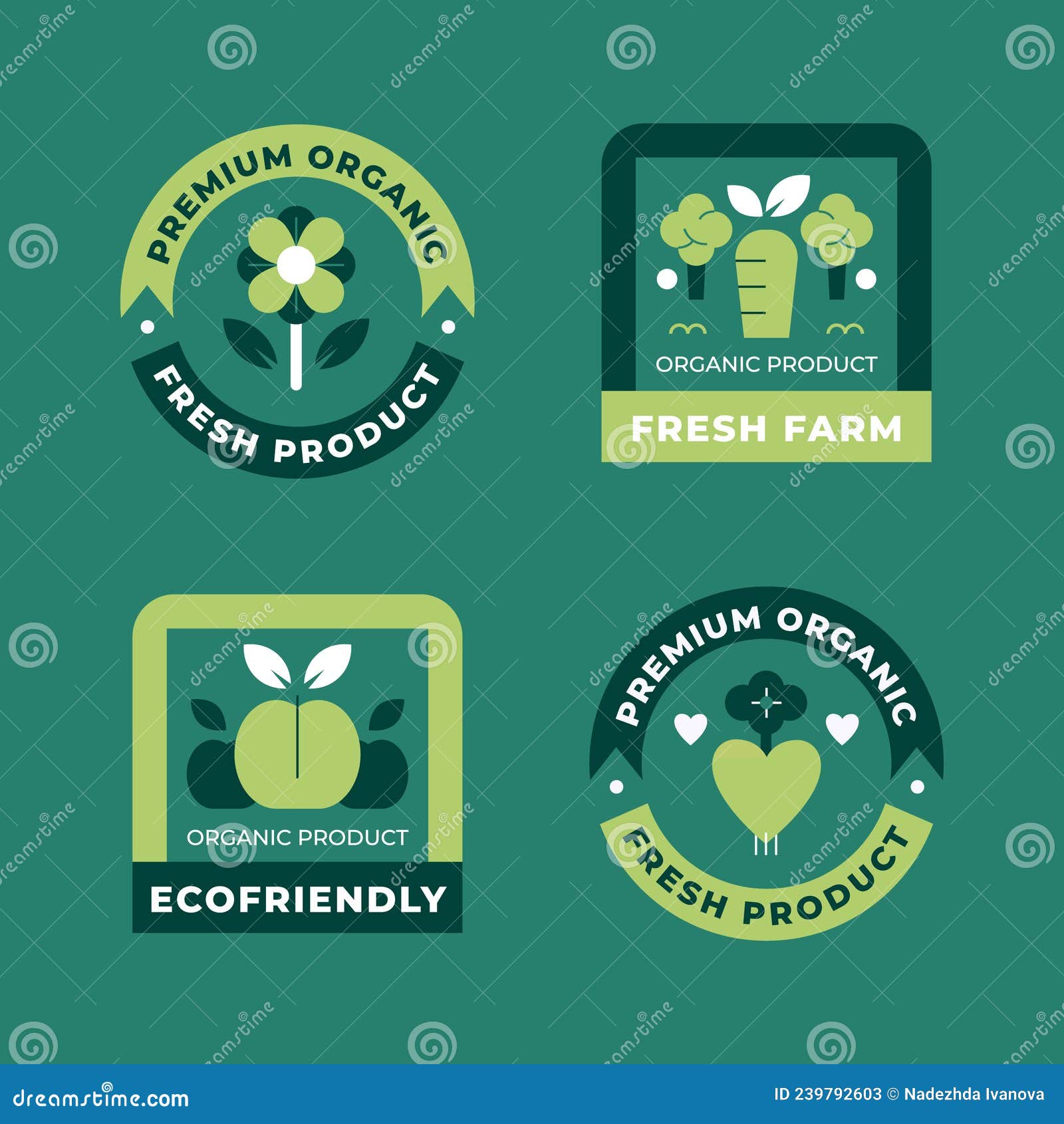 Flat Design Eco Friendly Labels Vector Illustration. Stock Vector ...