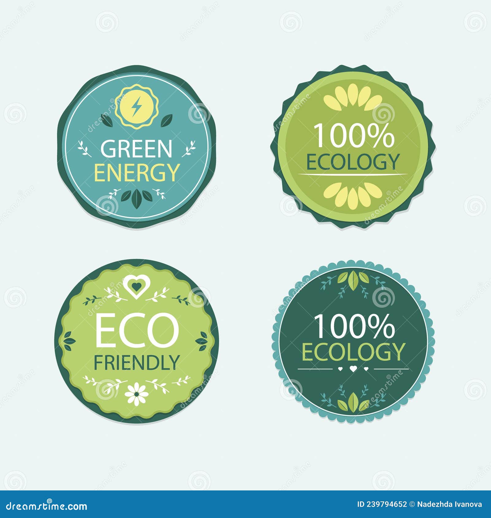 Flat Design Eco Friendly Labels Vector Illustration. Stock Vector ...