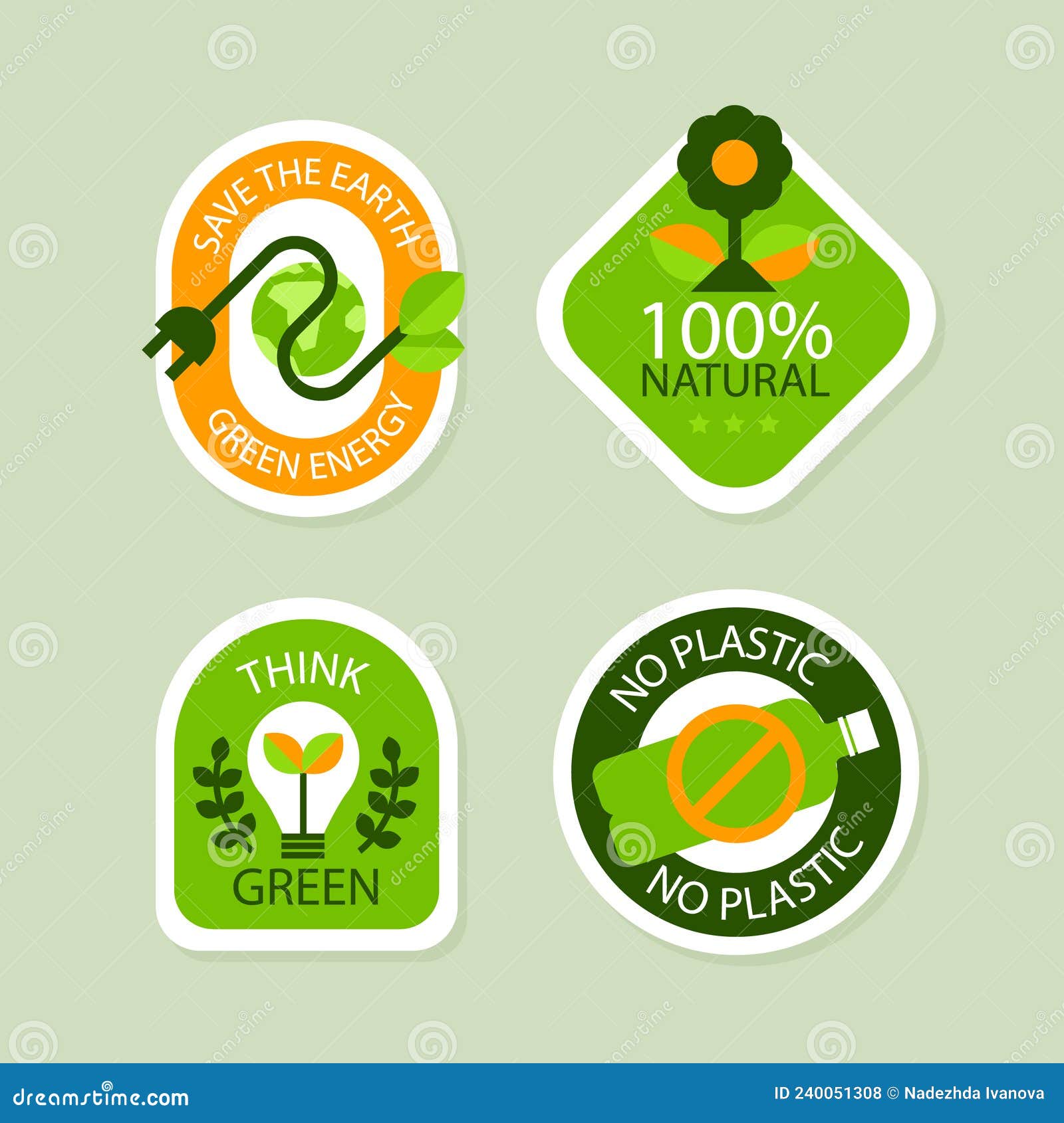 Flat Design Eco Label Pack Vector Illustration. Stock Vector ...
