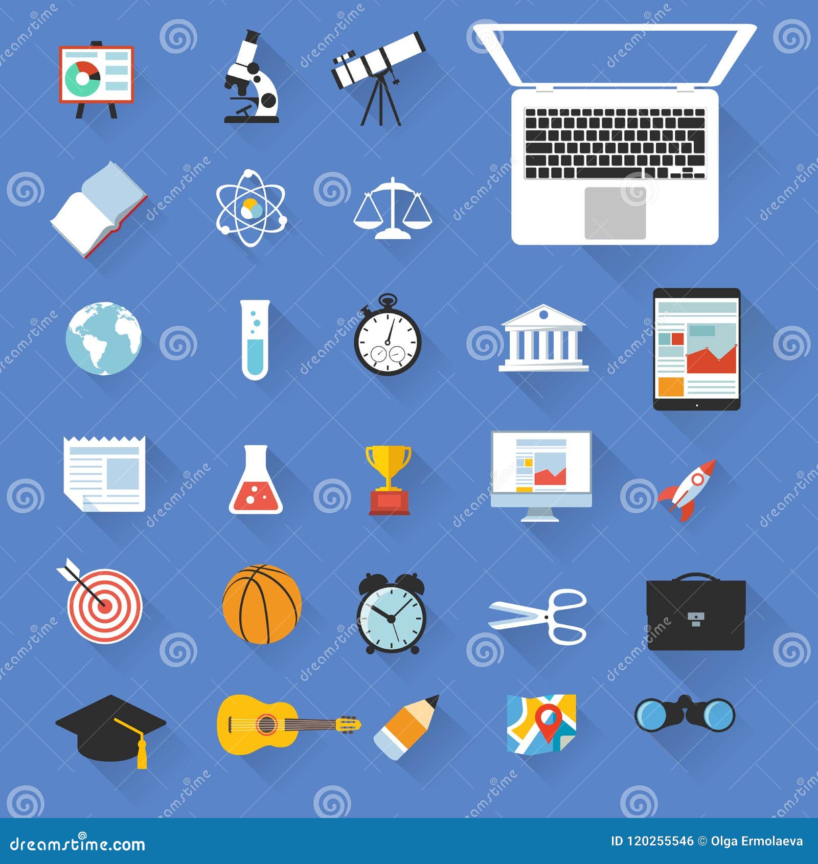 Flat Design Education Color Objects Vector Icon Set Stock Vector ...