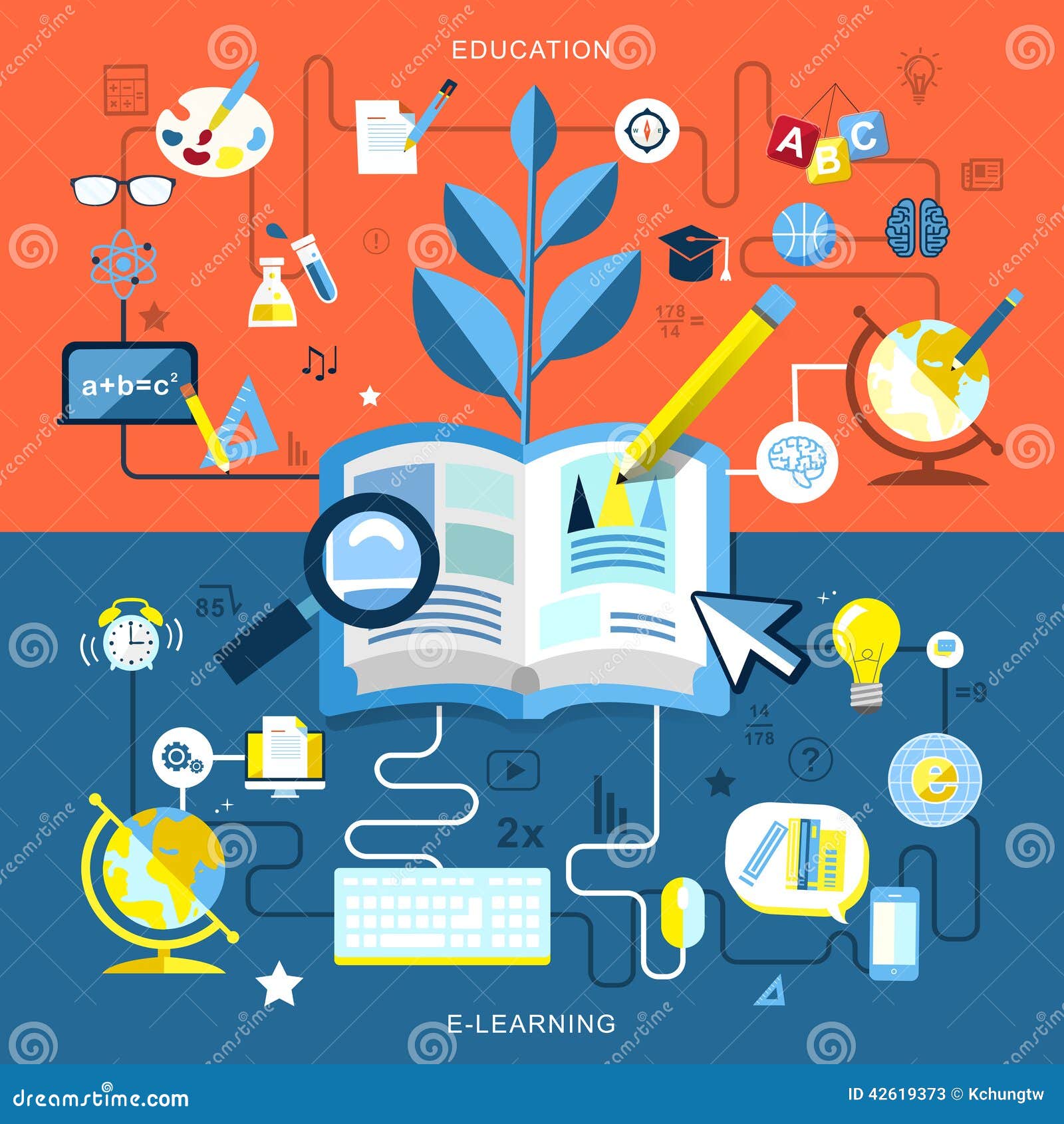 Flat Design of Education and E-learning Stock Vector - Illustration of ...
