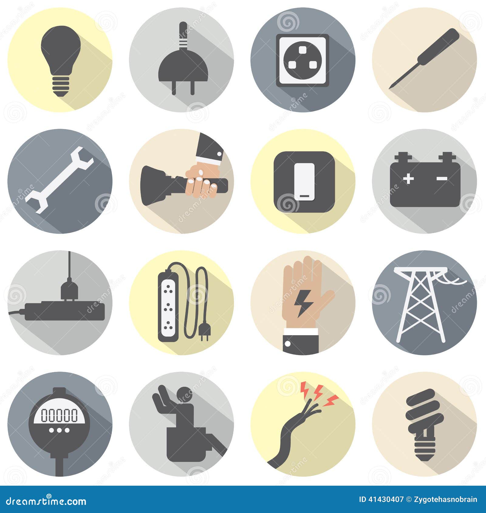 Flat Design Electricity Power Icons Set Stock Vector - Illustration of ...