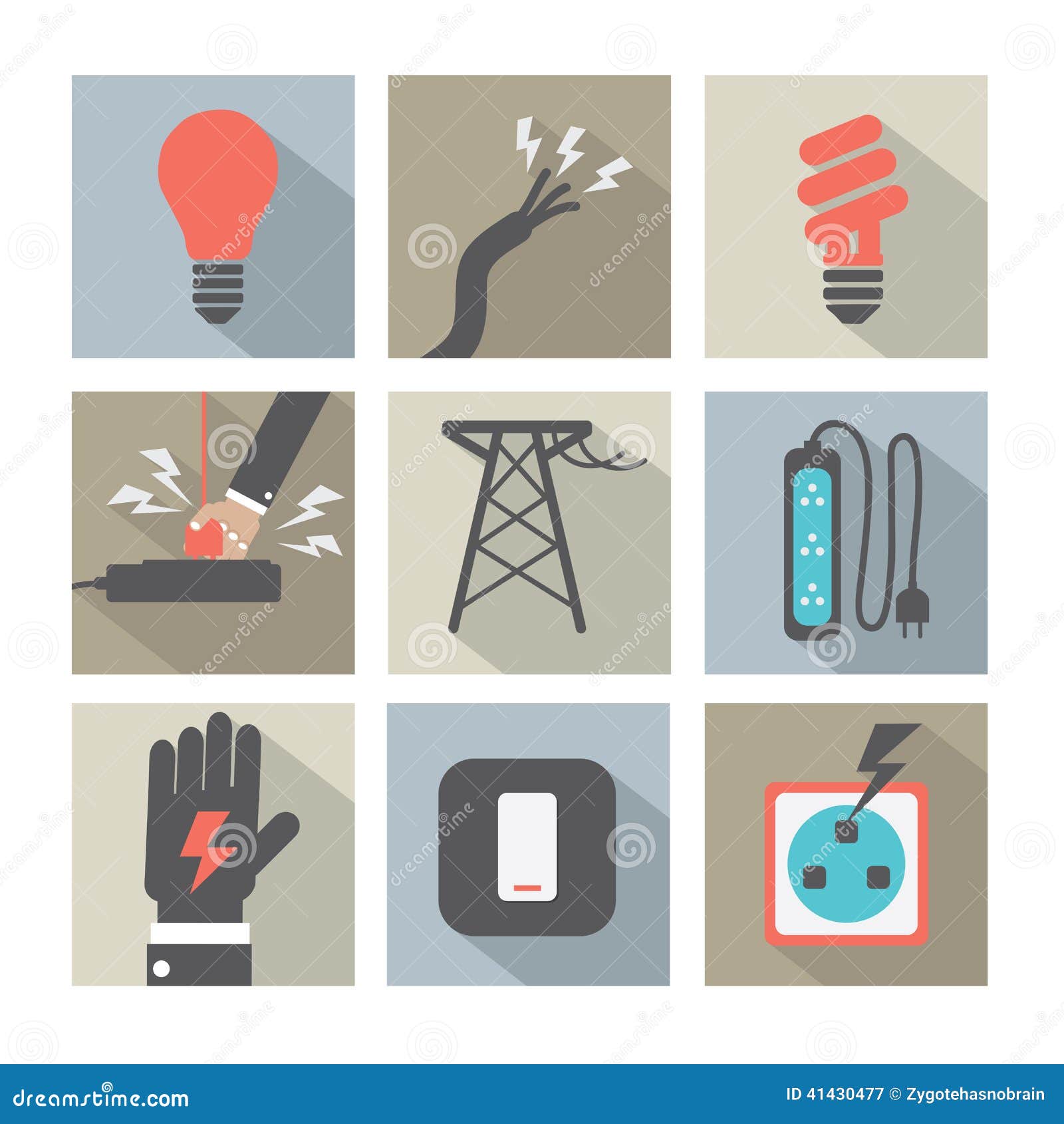 Flat Design Electricity Power Icons Set Stock Vector - Image: 41430477