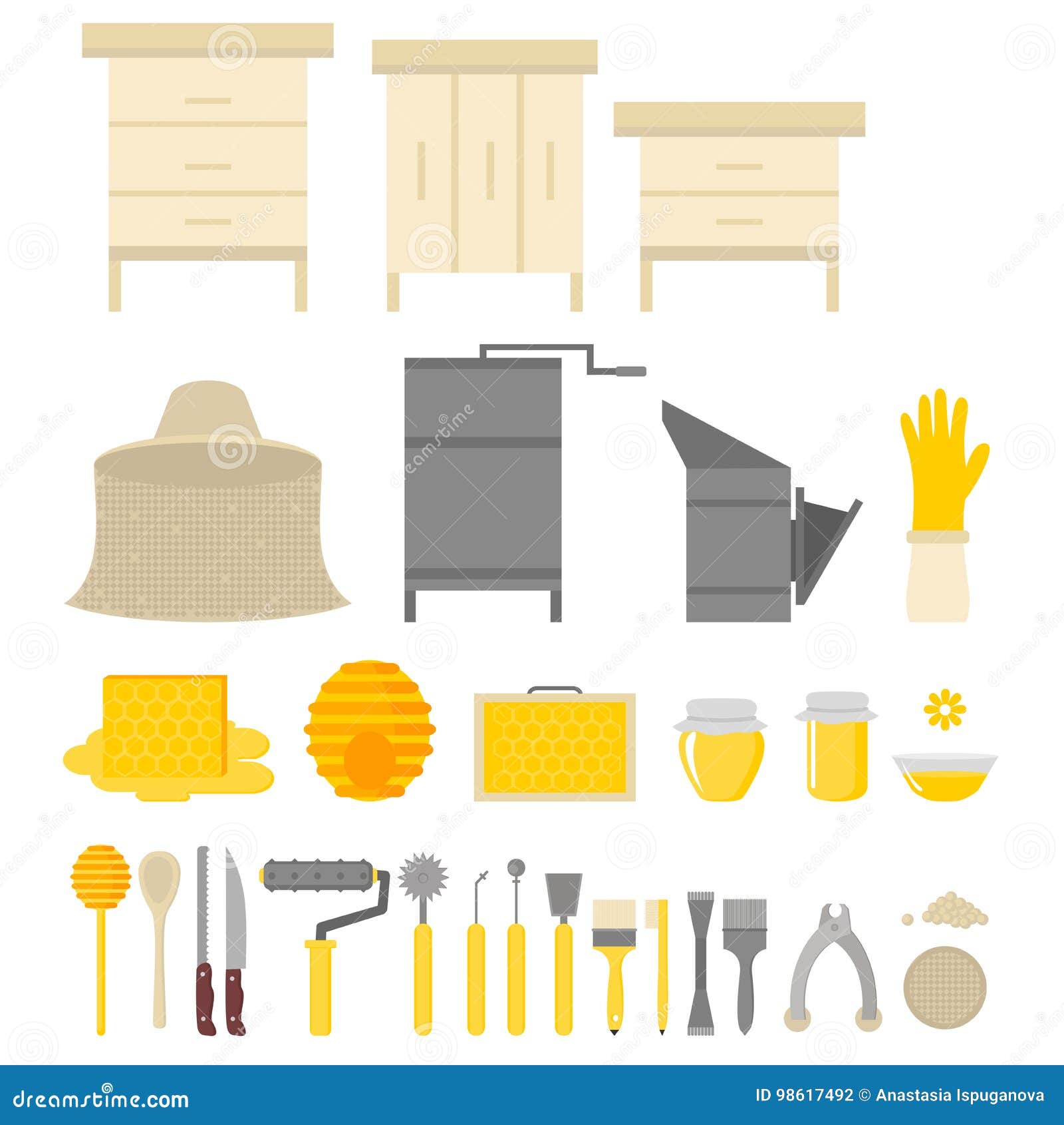Flat Design Elements of Beekeeping and Apiculture. Stock Vector ...