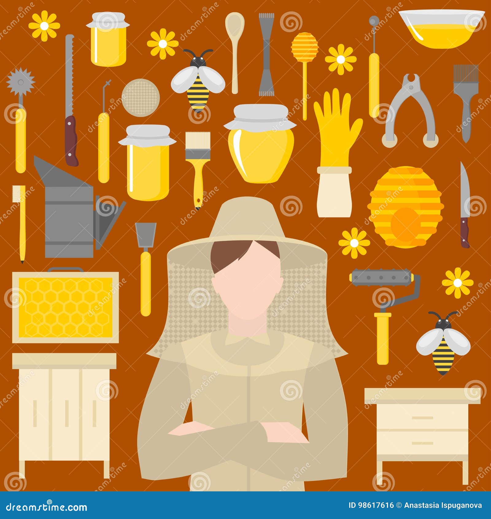 Flat Design Elements of Beekeeping and Apiculture. Stock Vector ...