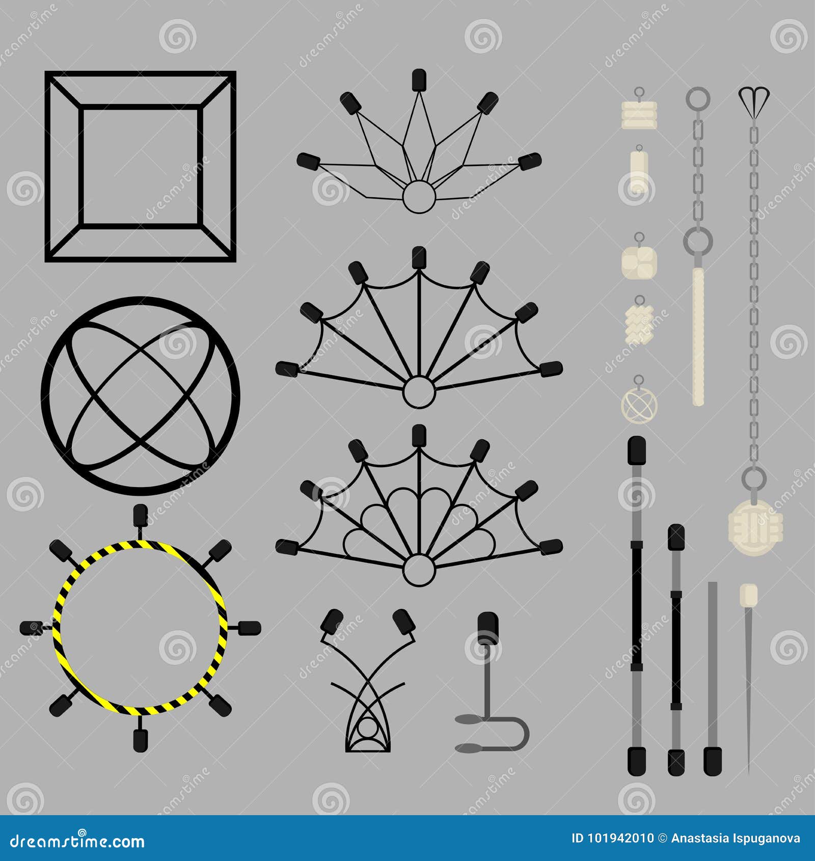 Flat Design Elements of Fire Show. Set with Accessories and Equipment ...