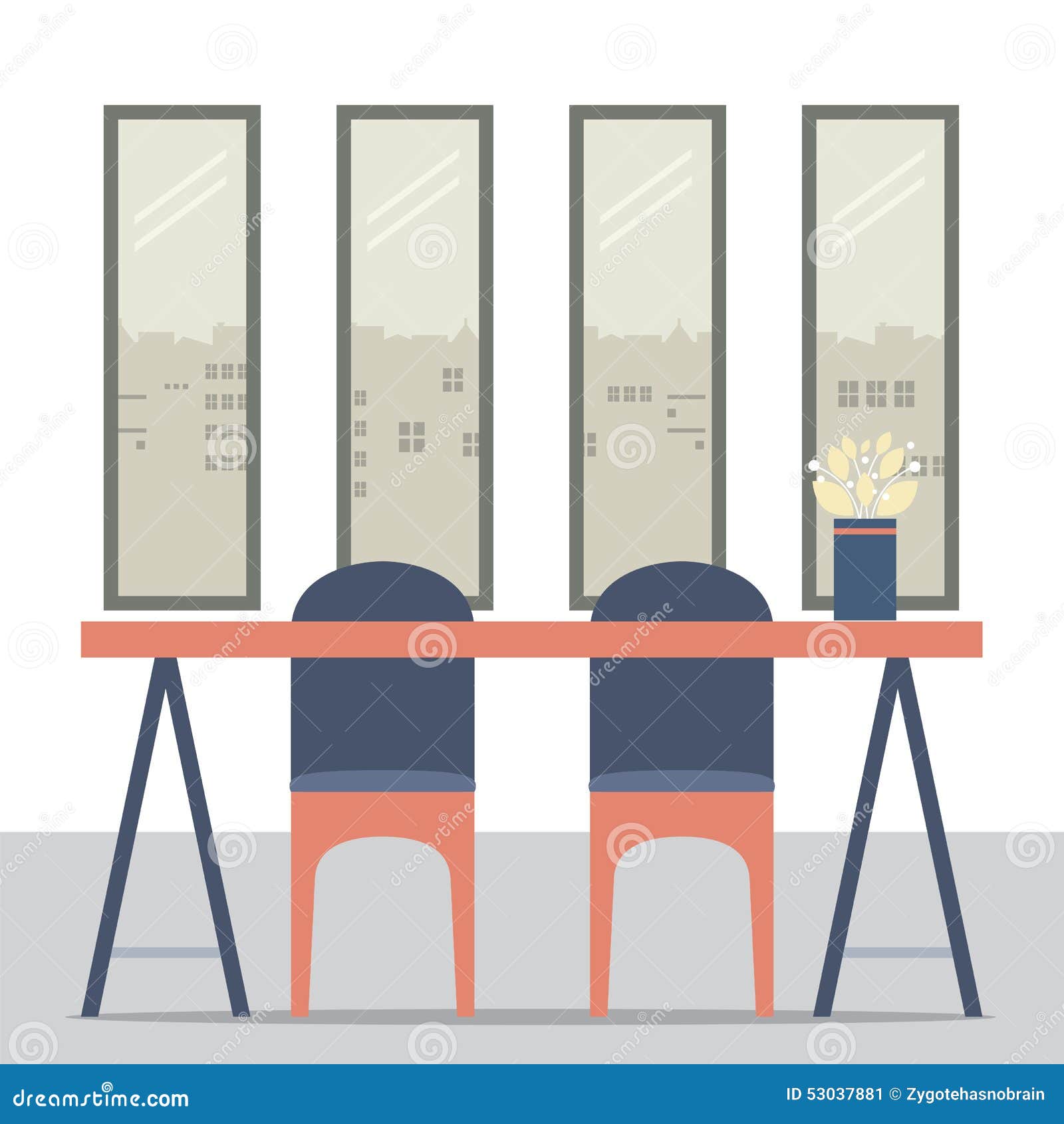 Flat Design Empty Chairs and Table Stock Vector - Illustration of room ...