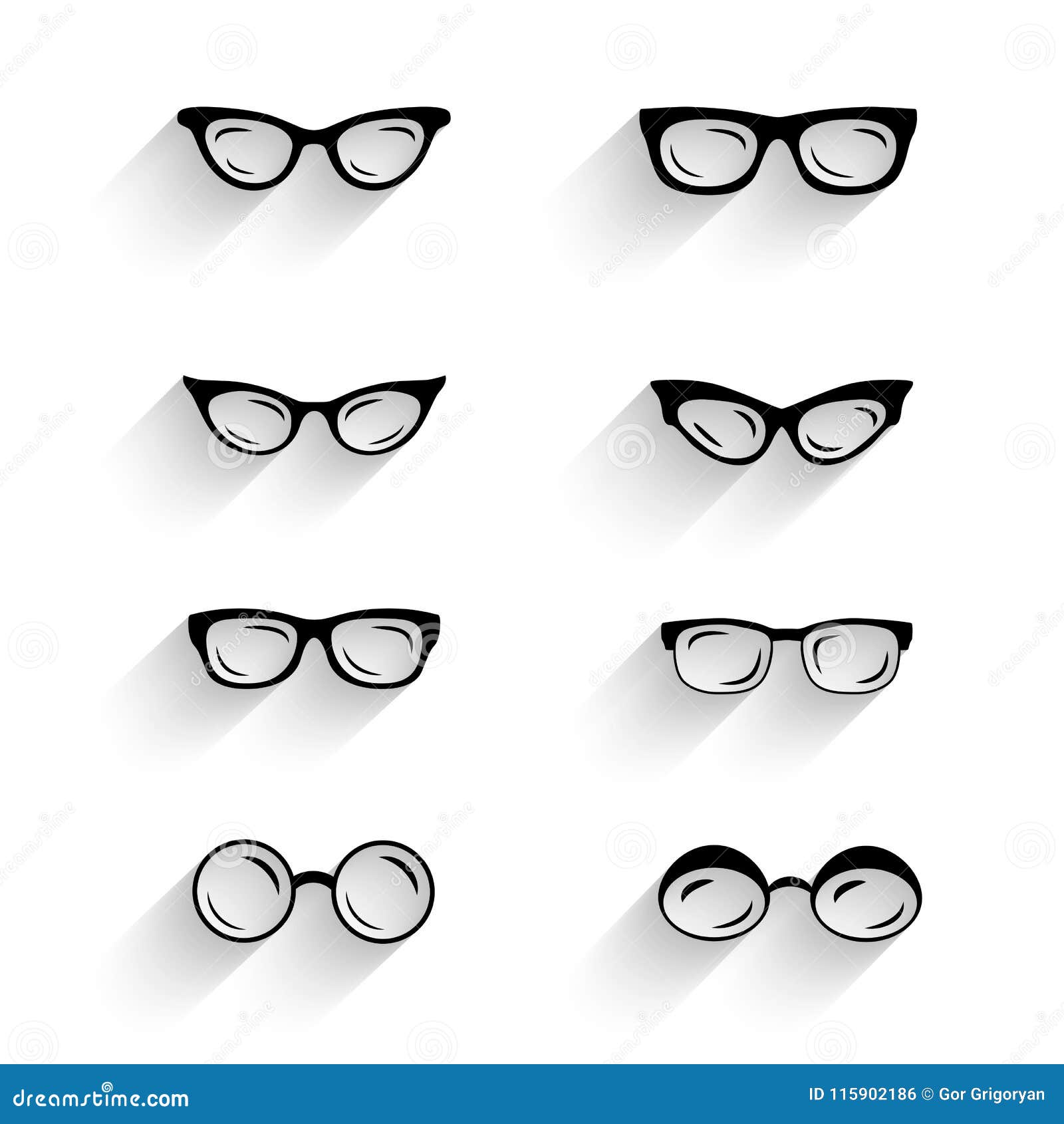 Flat Design Eyeglasses Vector Set with Shadows Stock Vector ...