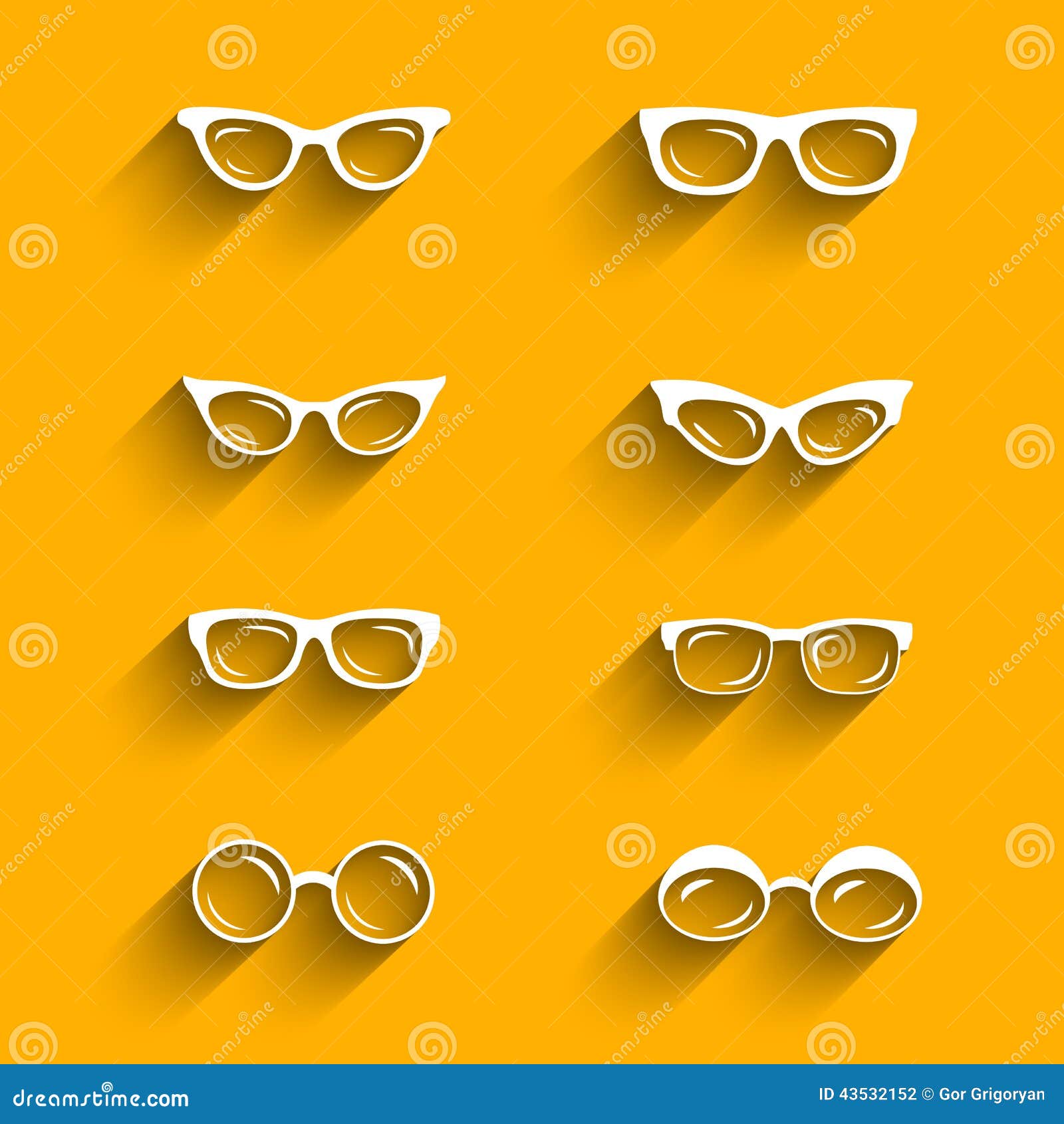 Flat Design Eyeglasses Vector Set with Shadows Stock Vector ...