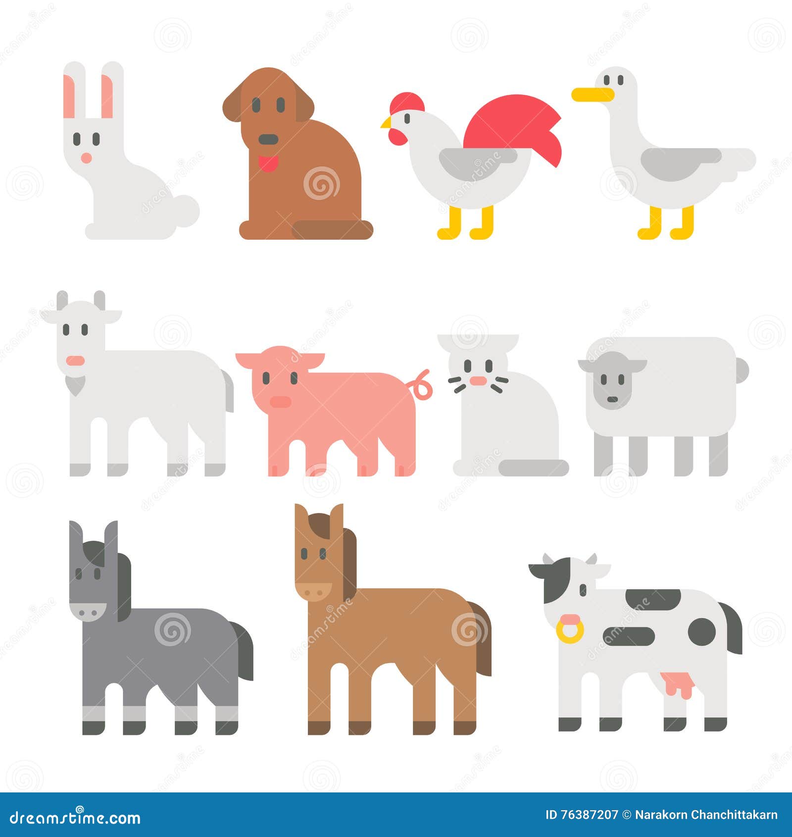 Flat Design Farm Animal Set Stock Vector - Illustration of animal ...