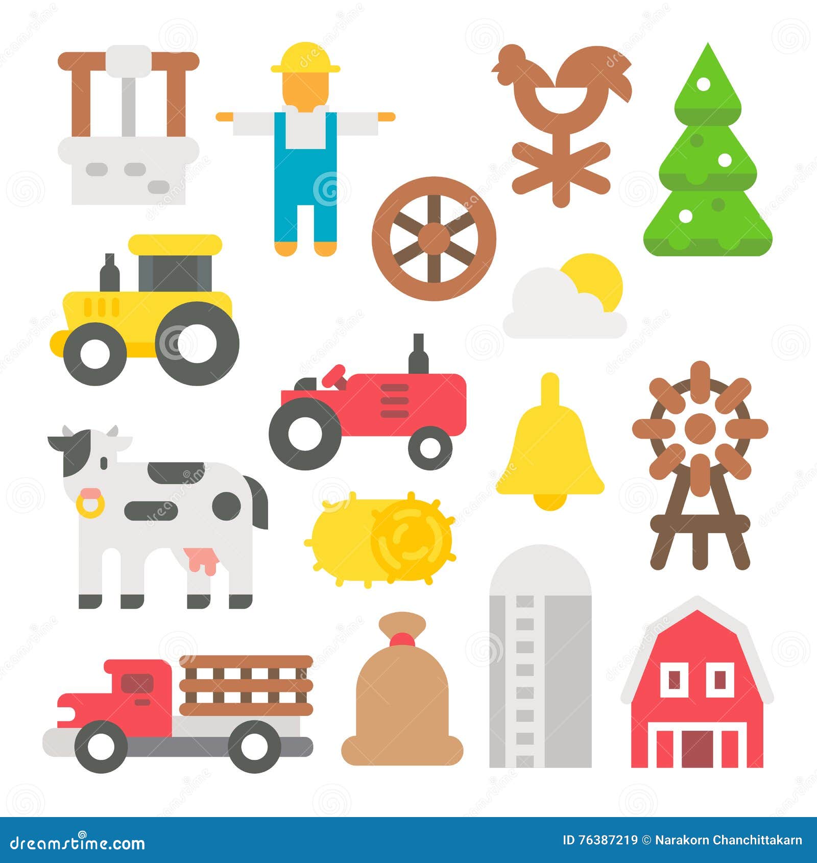 Flat design farm items set stock vector. Illustration of tools - 76387219