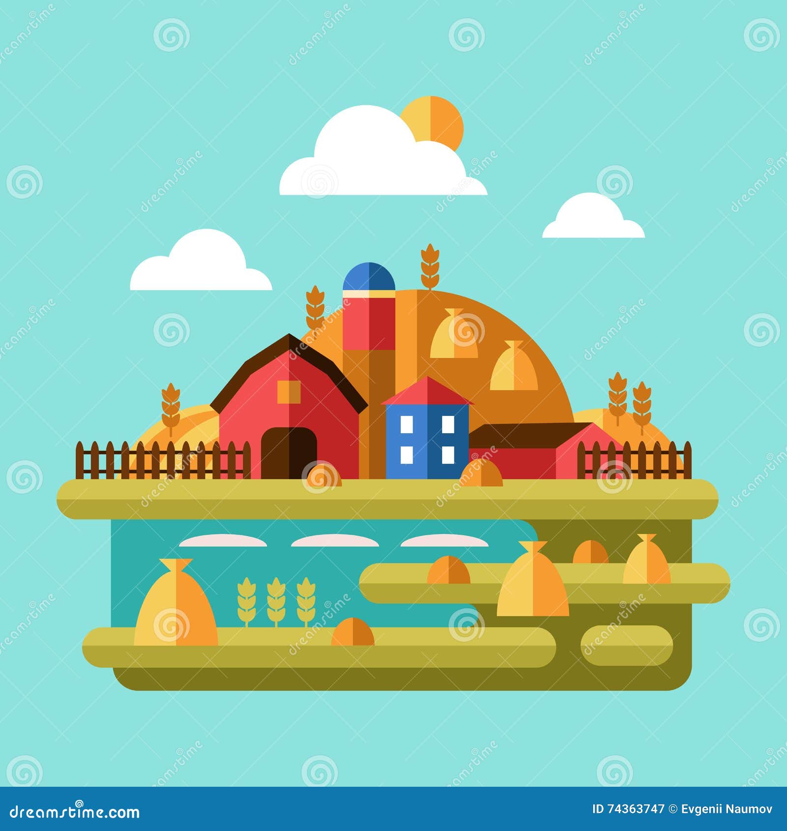 Flat Design of Farm Landscape Stock Illustration - Illustration of ...