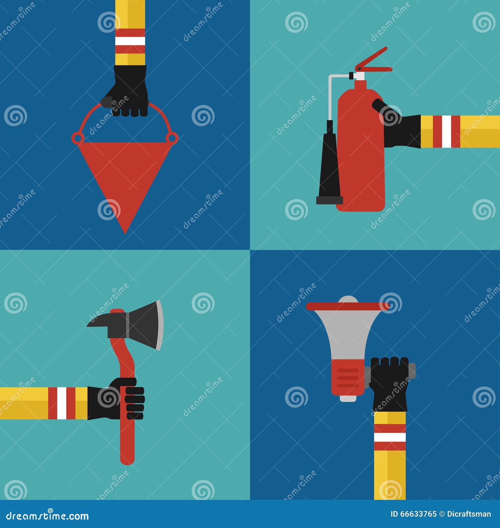 Flat Design Fire Fighting Concept Set Stock Vector - Illustration of ...