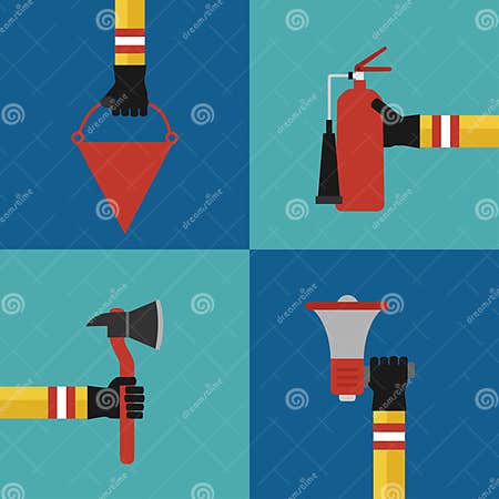 Flat Design Fire Fighting Concept Set Stock Vector - Illustration of ...