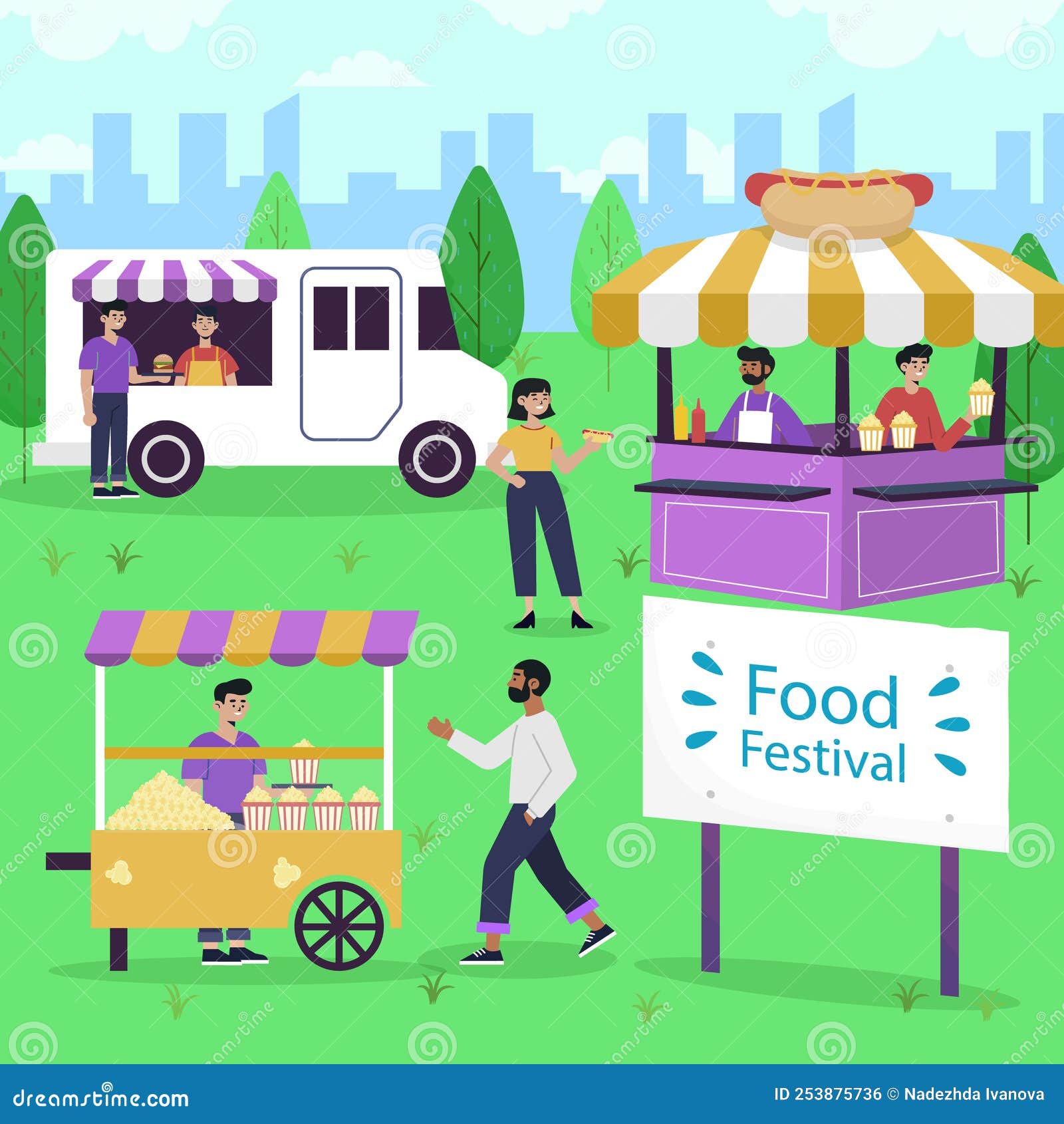 Flat Design Food Festival Vector Illustration. Stock Vector ...