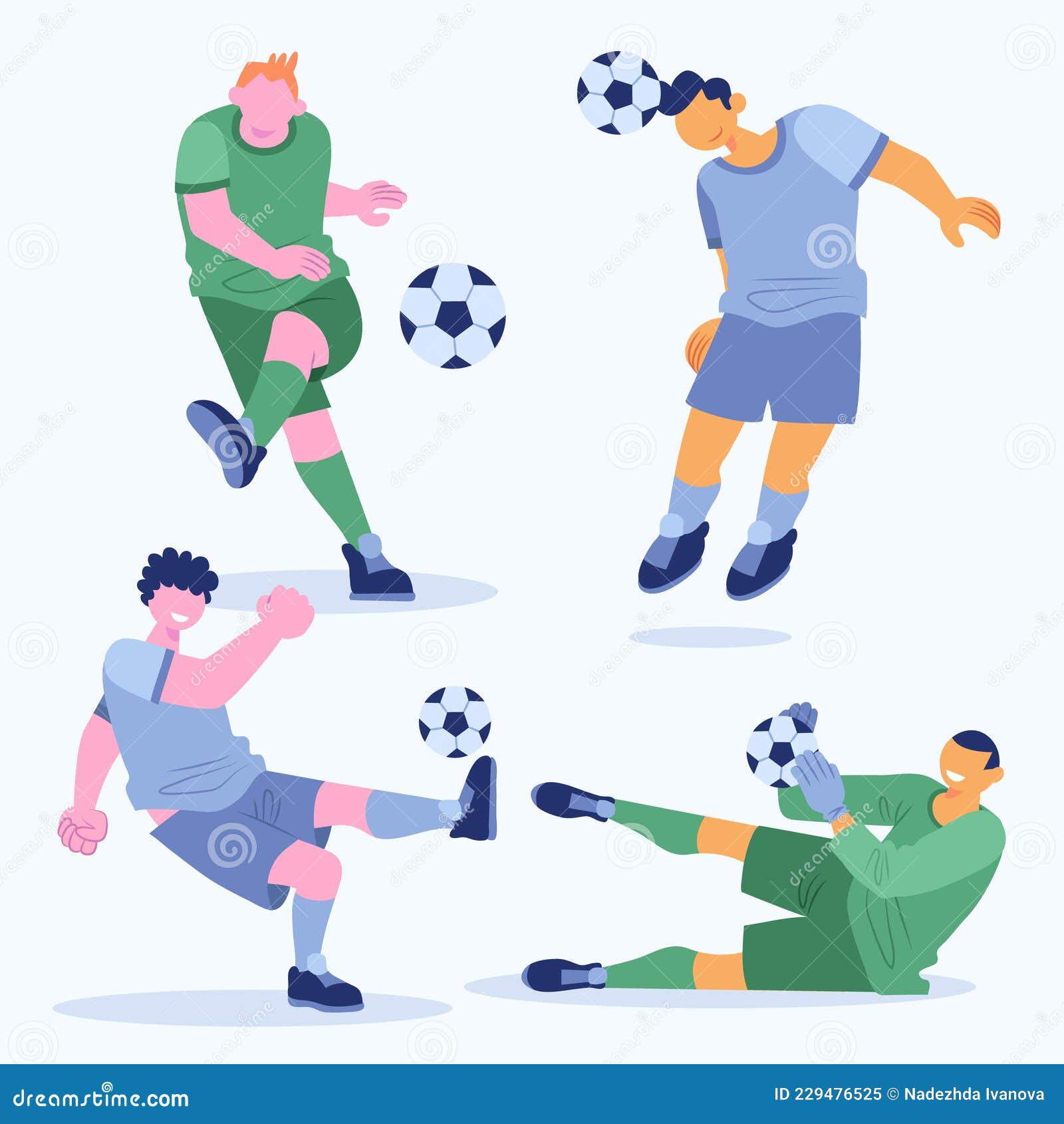 Flat Design Football Players Set Vector Illustration. Stock Vector ...