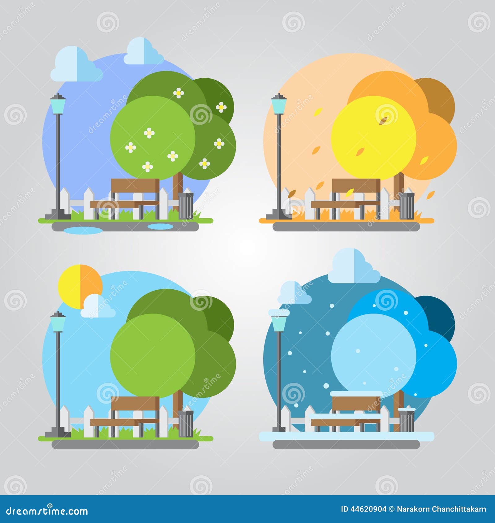 Flat Design Four Seasons Park Illustration Stock Vector - Illustration ...
