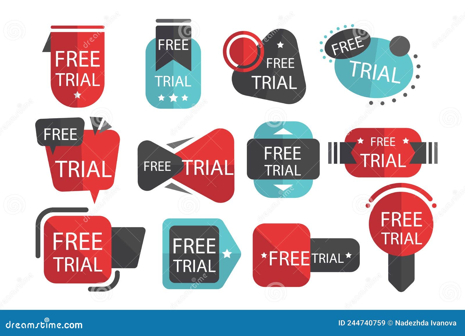 Flat Design Free Trial Labels Vector Illustration. Stock Vector ...