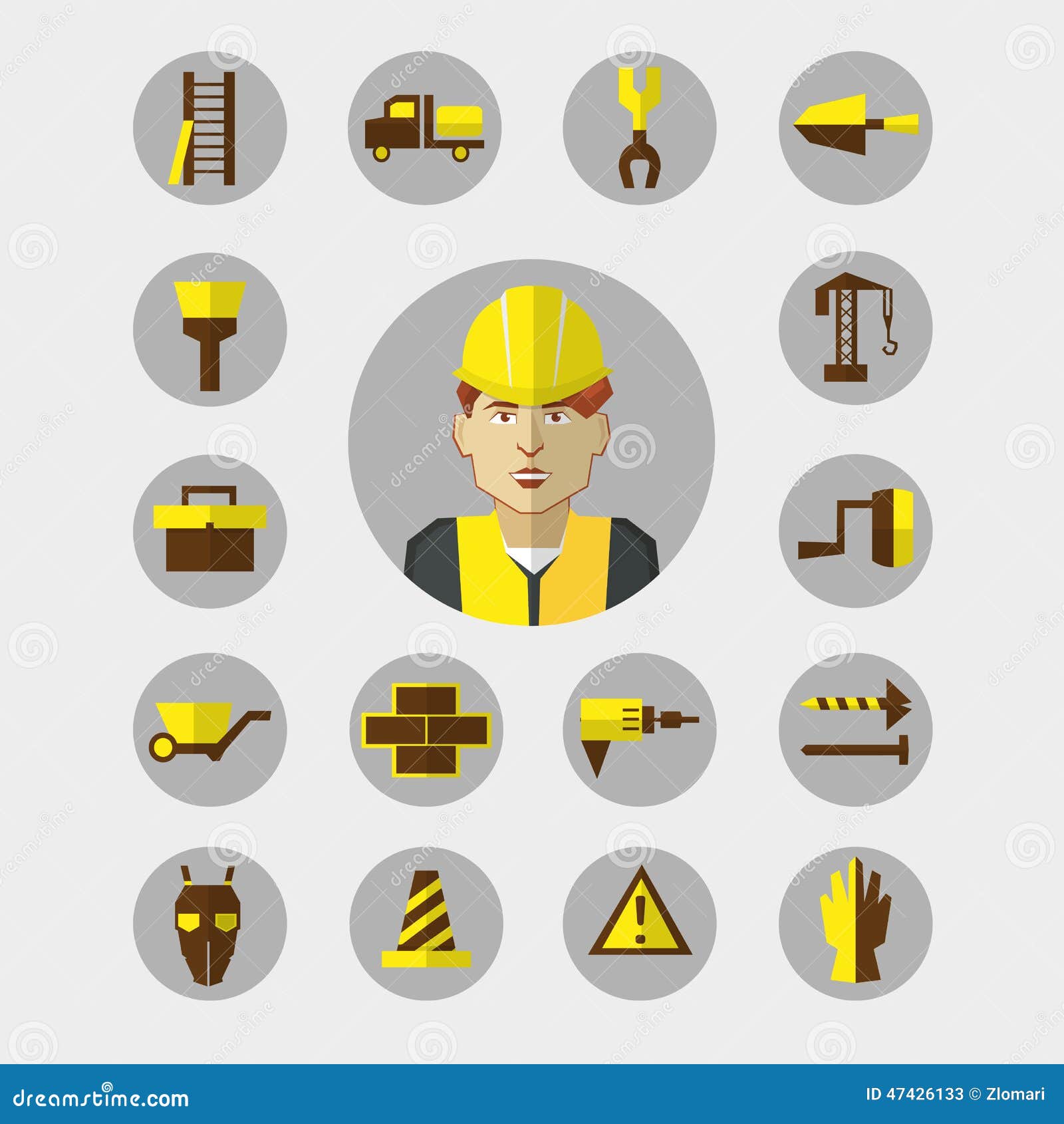 Flat Design. Freelance Infographic. Construction Worker with Tools and ...