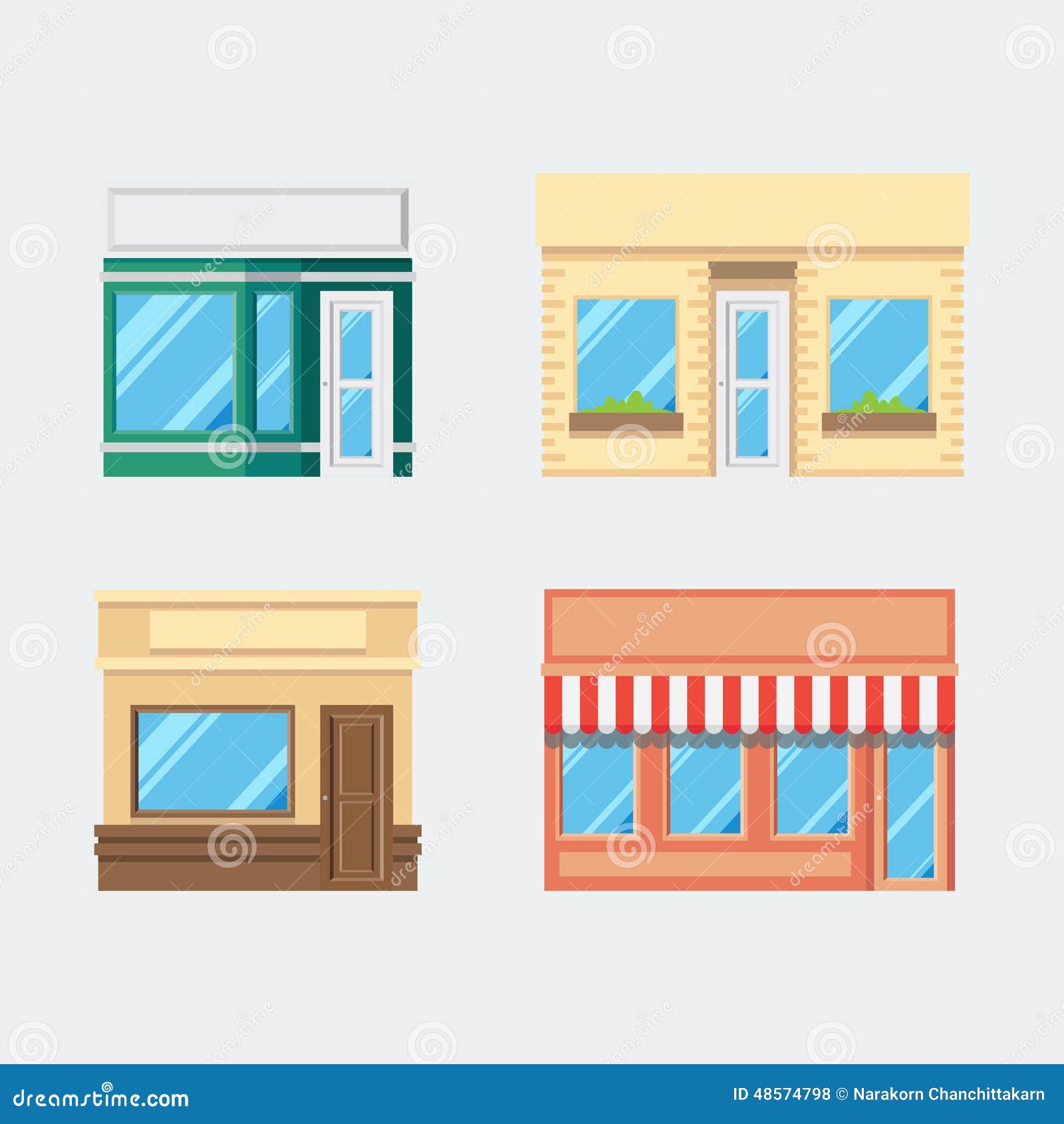 Flat Design of Front Shop Set Stock Vector - Illustration of flat, city ...