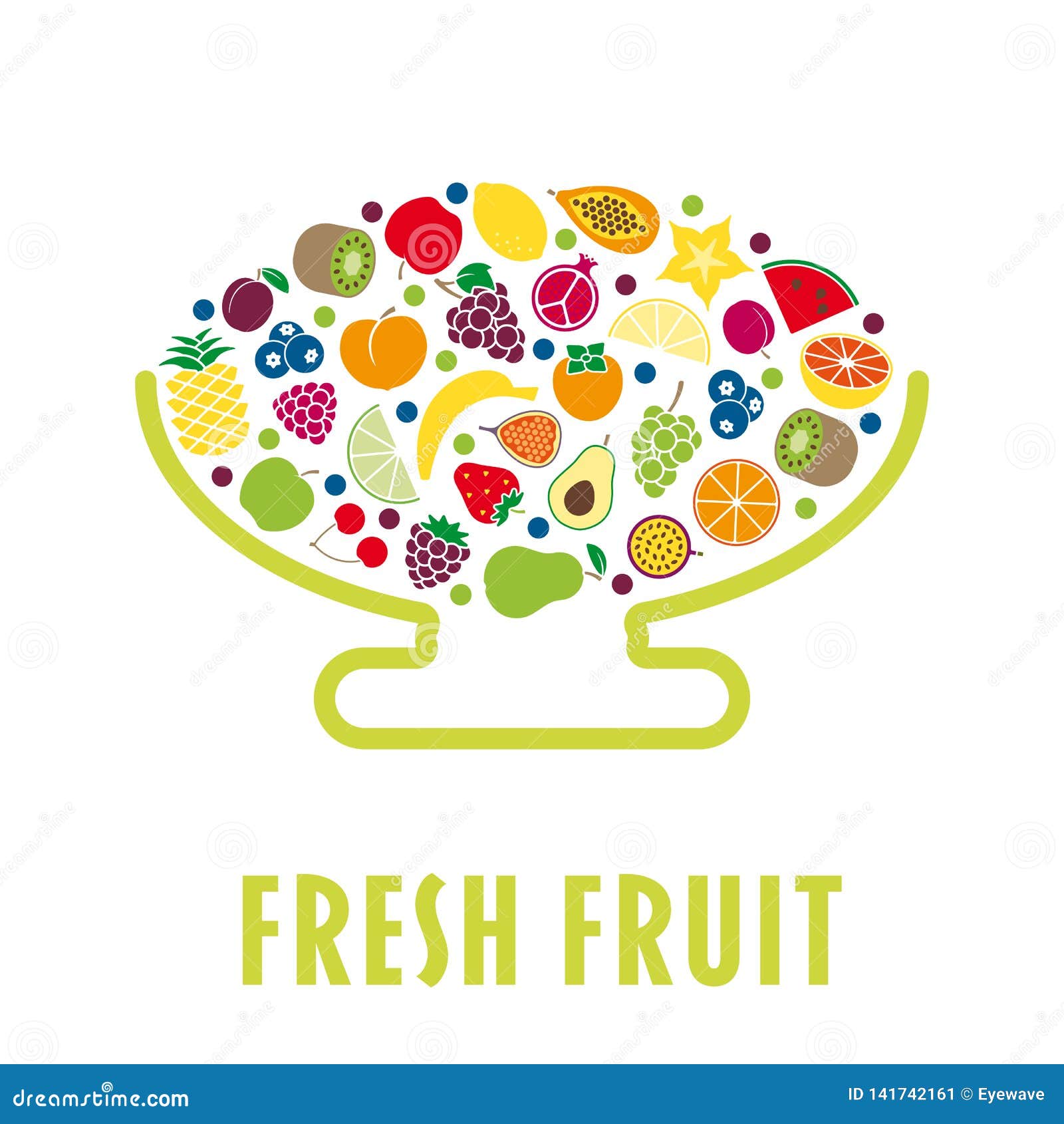 Flat Design Fruit Bowl Isolated Stock Vector - Illustration of ...
