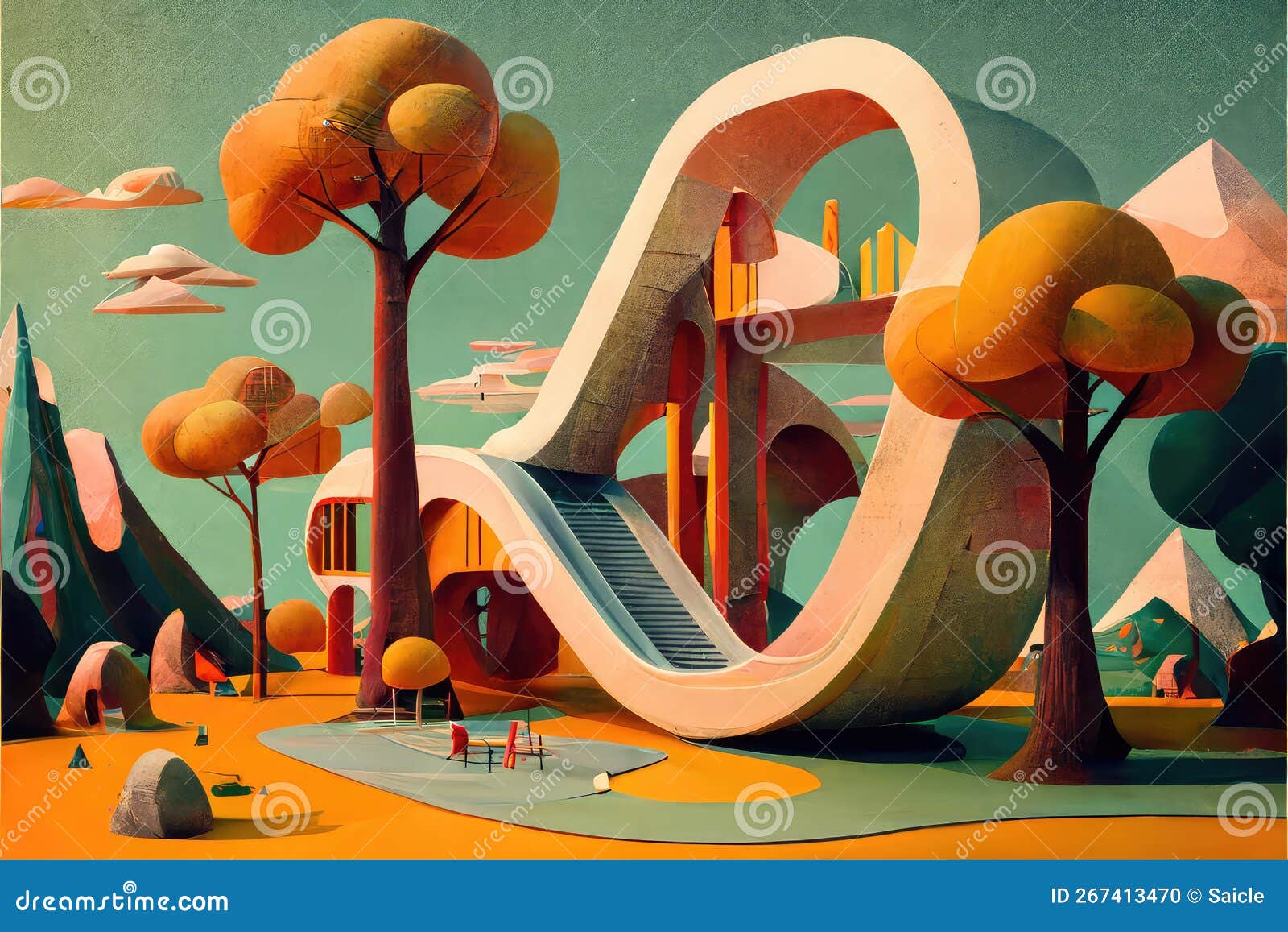 Flat Design of Futuristic Playground. Generative AI Stock Photo - Image ...