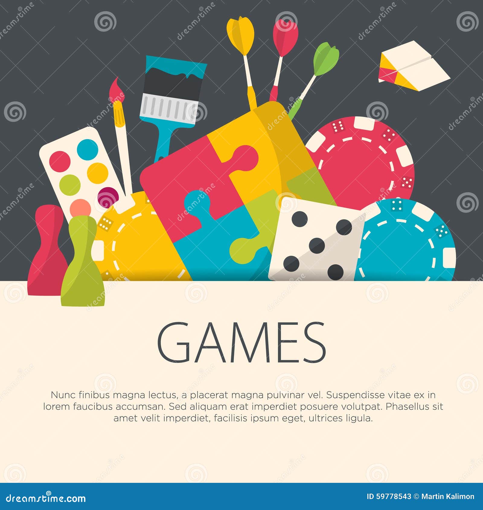 Flat design games concept. stock vector. Illustration of card - 59778543