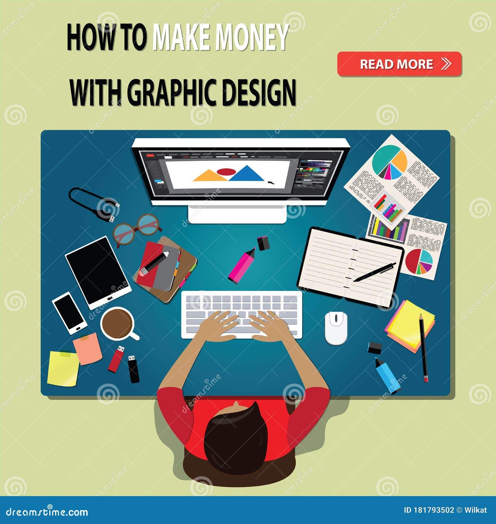 Flat Design of Graphic Designer Concept,Top View Workspace of Graphic ...