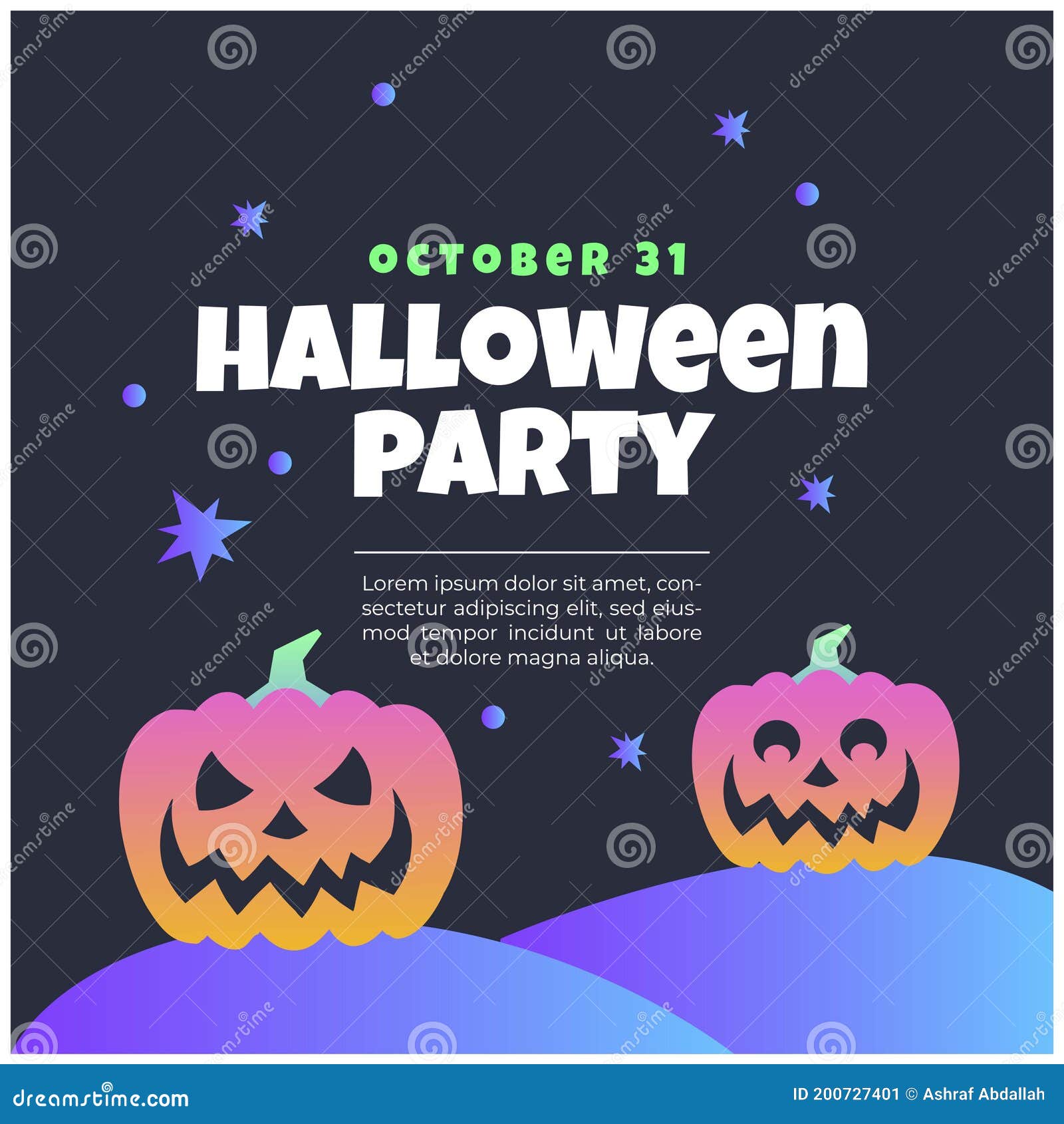 Flat Design Halloween Party Poster Stock Vector - Illustration of skull ...