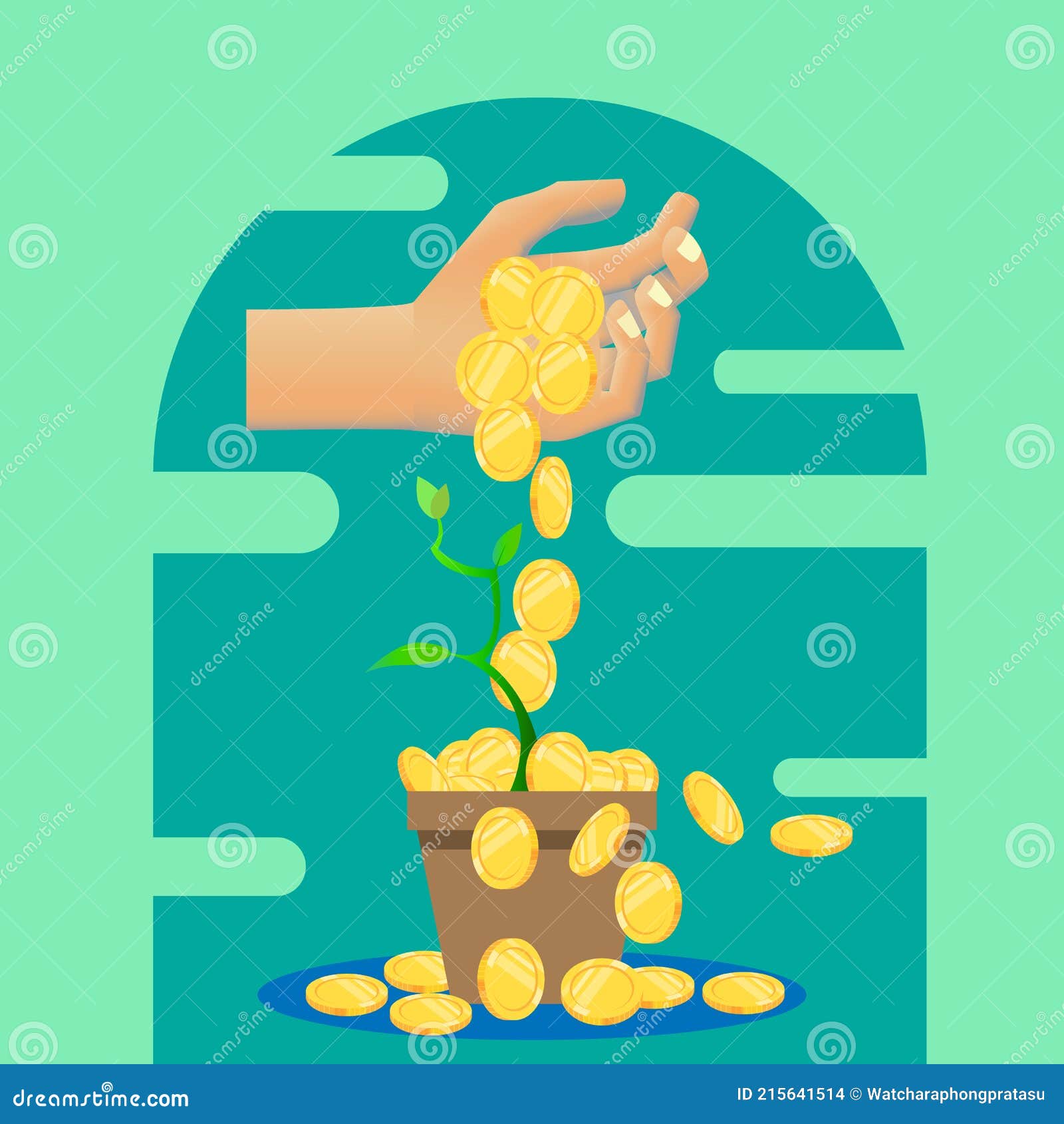 Flat Design, Hand Drop Money on the Plant Pot, a Growing Tree and ...