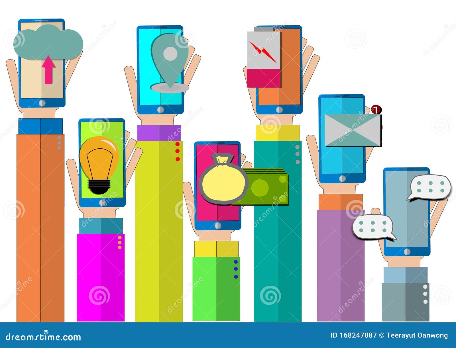 Flat Design of Hands Using App at Smartphone. Stock Illustration ...