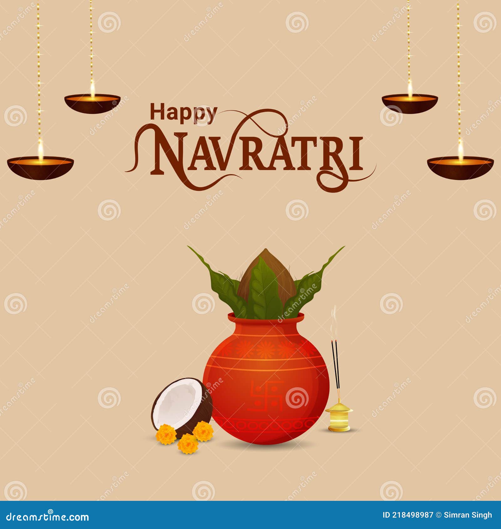 Flat Design Of Happy Navratri Celebration Greeting Card With Vector ...