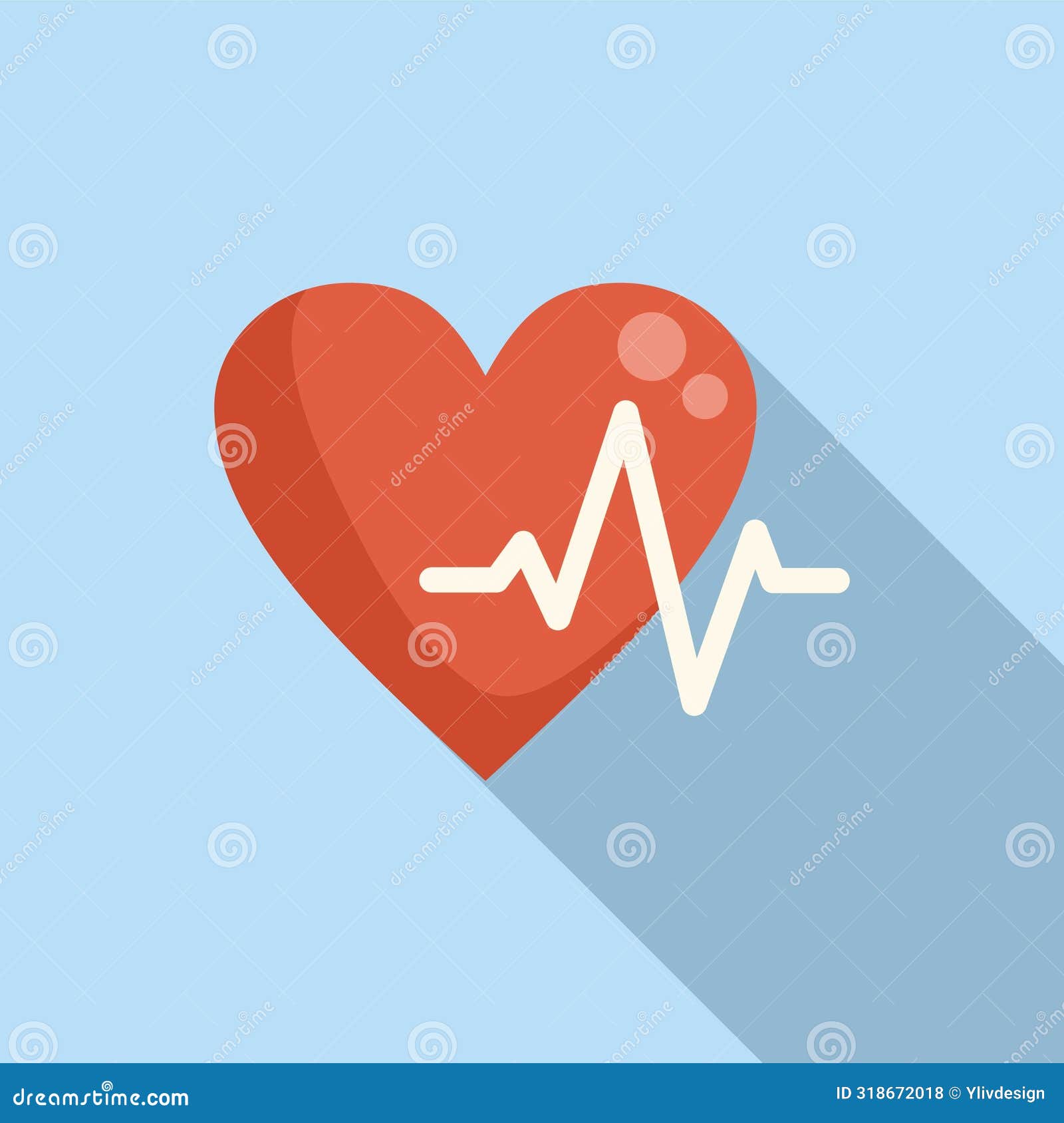Flat Design Icon With A Red Heart And White Pulse Line Symbolizing