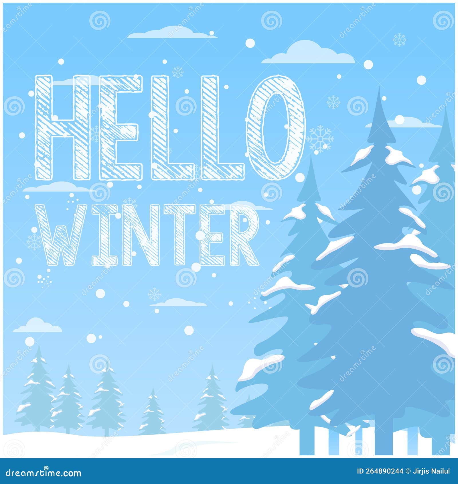 Flat Design Hello Winter Background Vector Stock Vector - Illustration of happy, greeting: 264890244