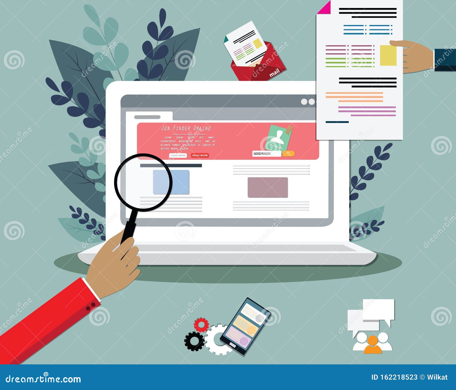 Flat Design of Hiring Person To Work by Online Application and Website ...