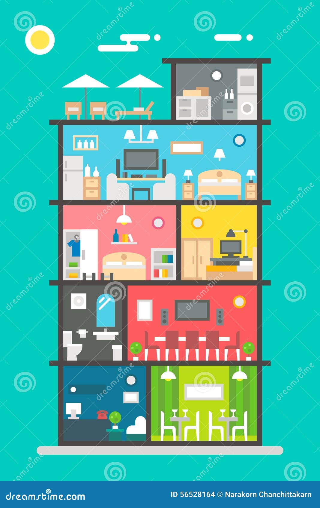 Flat Design of Hotel Interior Stock Vector - Illustration of building ...