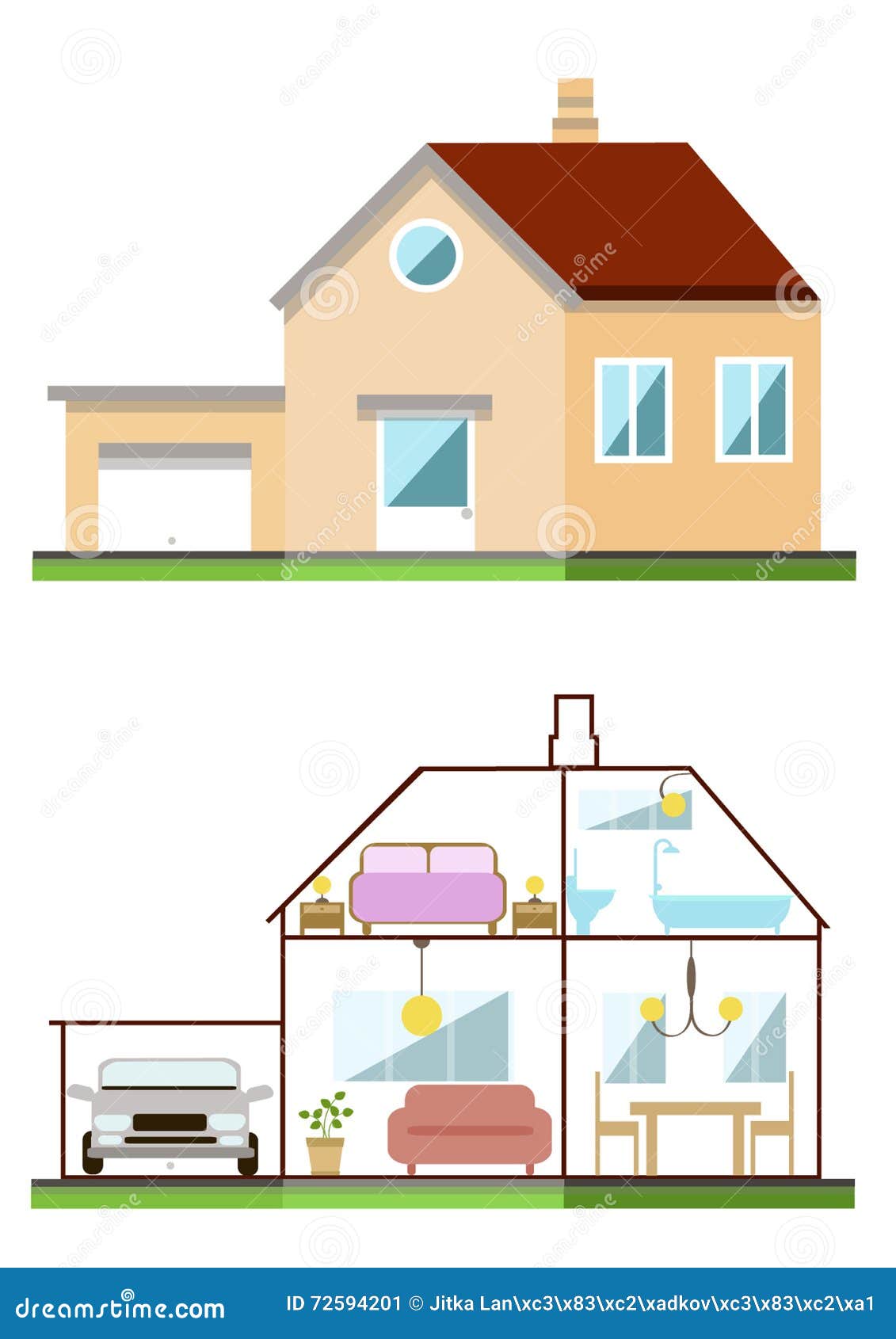 Flat Design House Illustration Stock Vector - Illustration of doors ...
