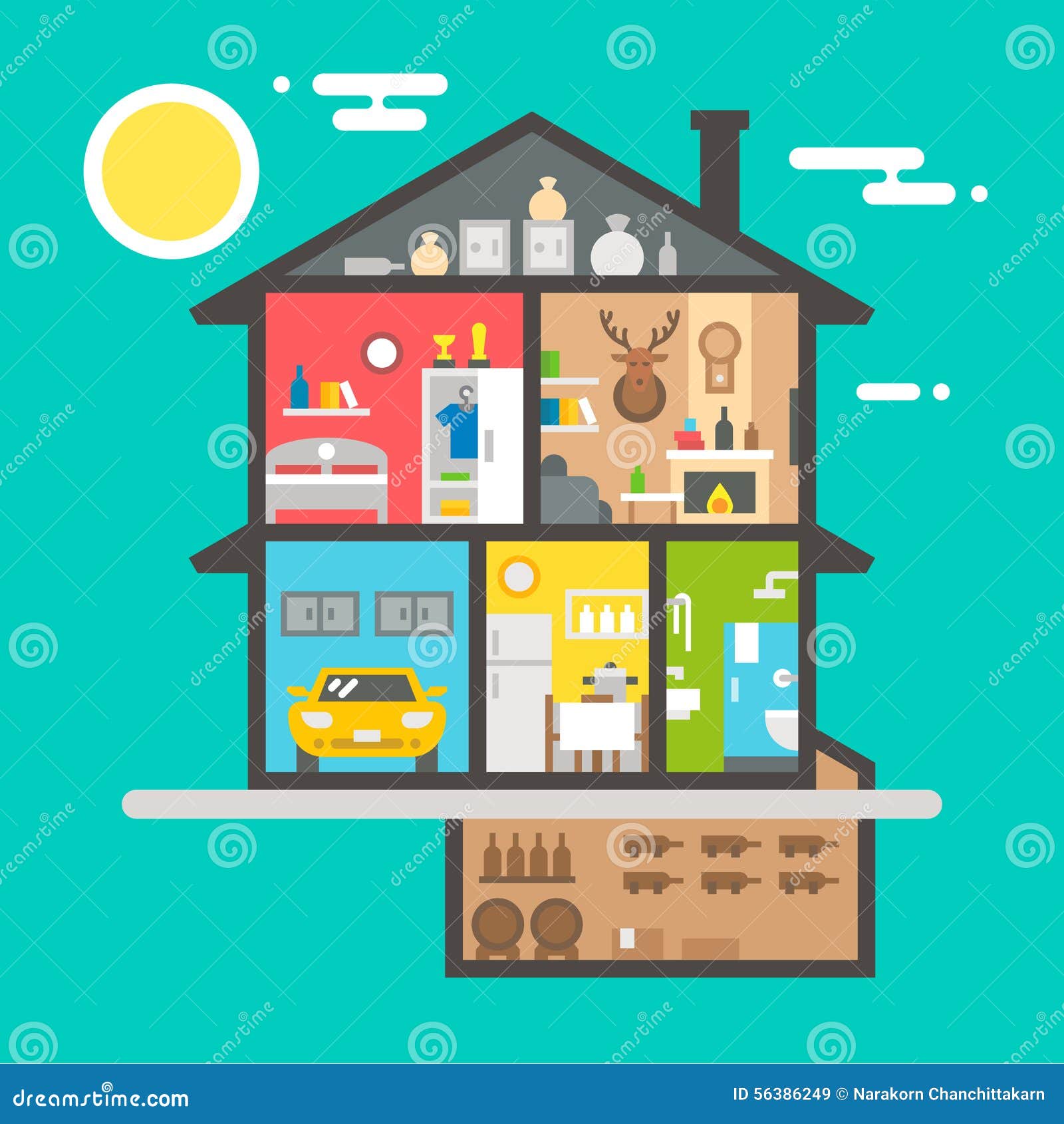 Flat Design of House Interior Stock Vector - Illustration of view ...