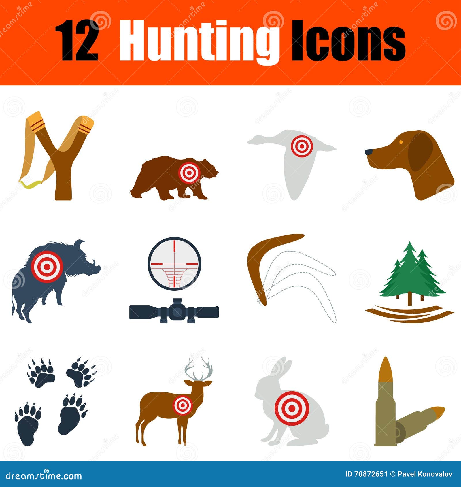 Flat Design Hunting Icon Set Stock Vector - Illustration of optical ...