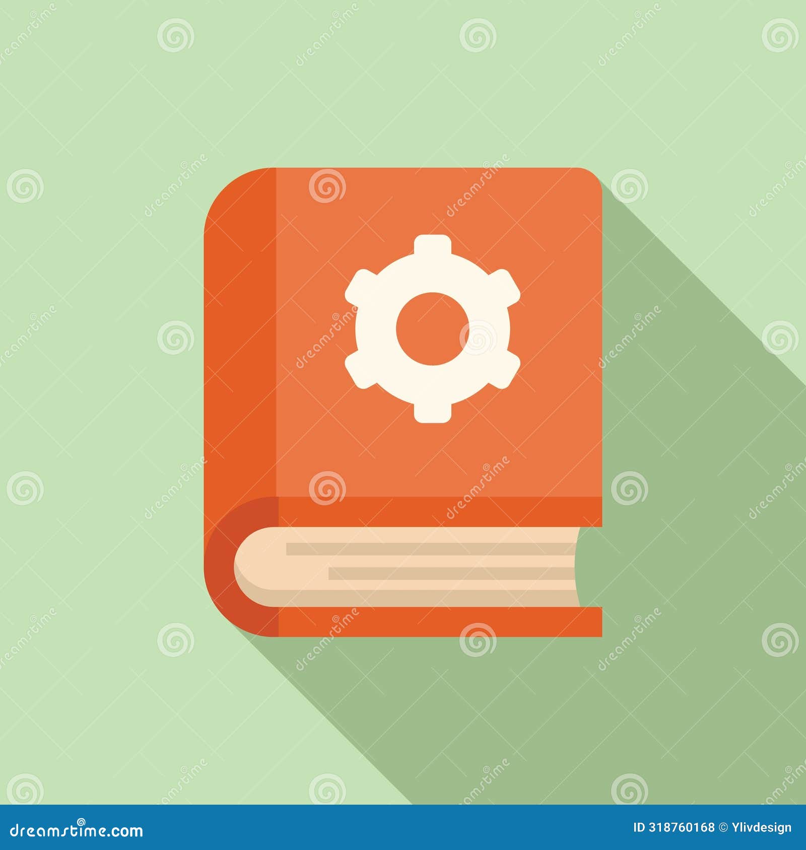 Flat Design Icon of a Book with a Gear on the Cover Representing ...