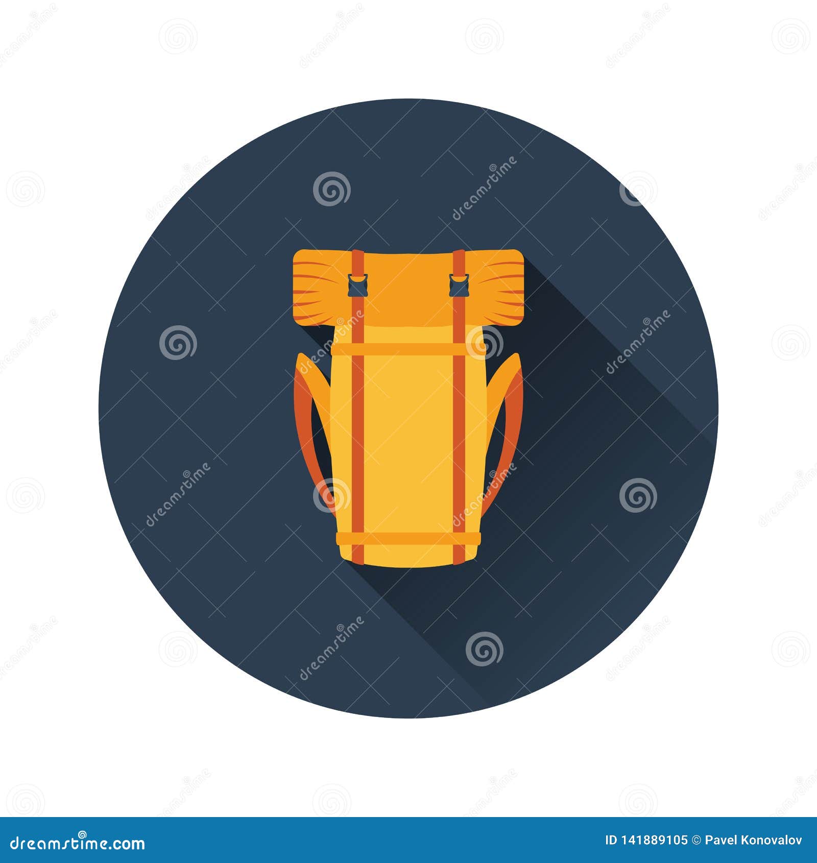 Flat Design Icon of Camping Backpack Stock Vector - Illustration of ...