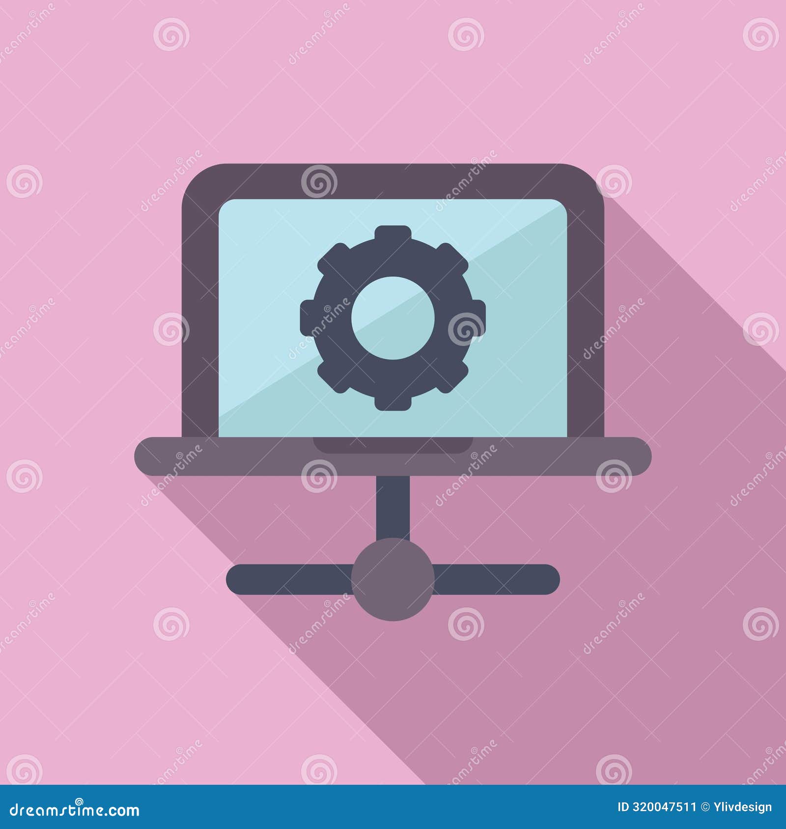 Flat Design Icon Depicting a Laptop with a Gear Symbol, Illustrating ...