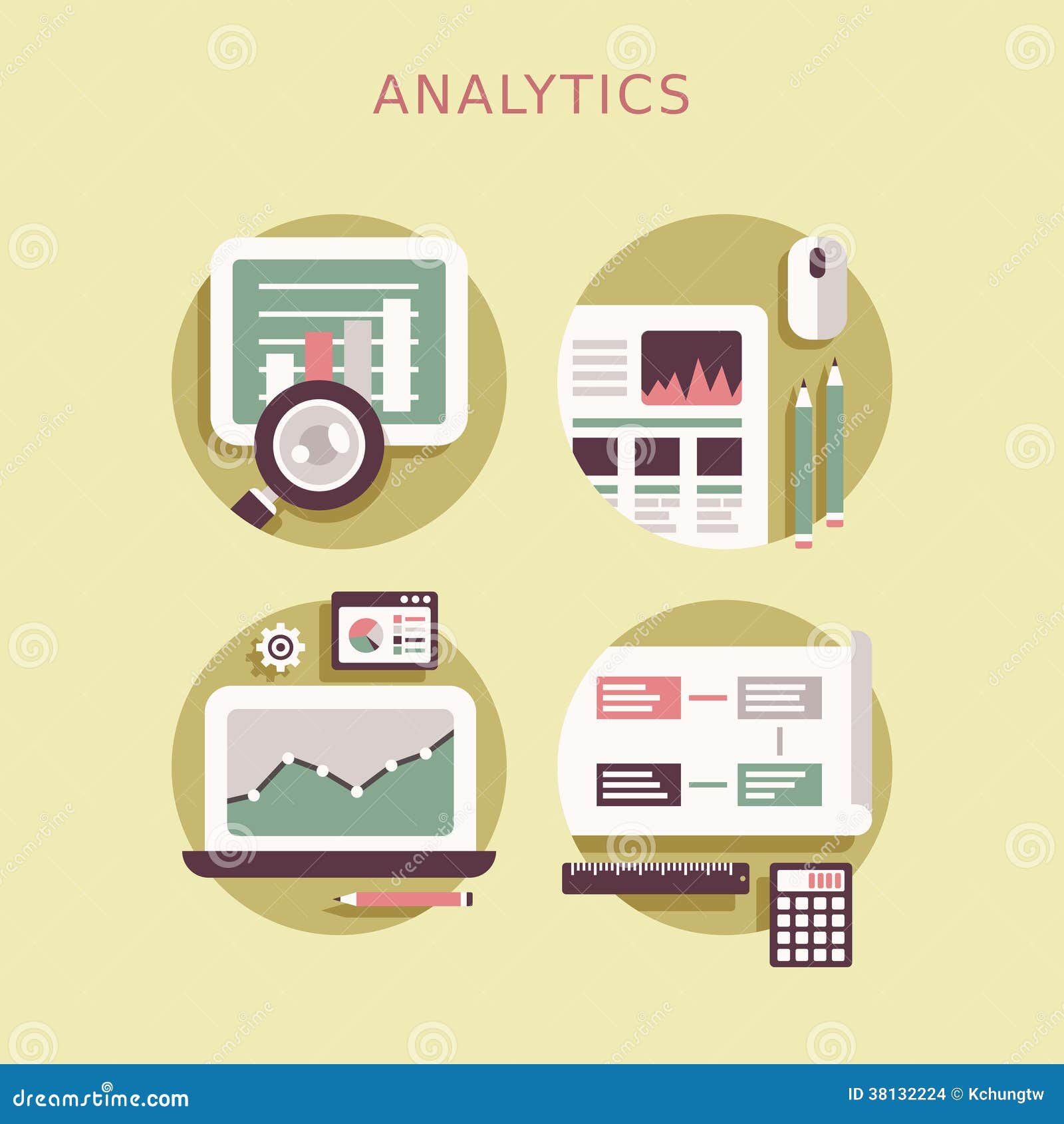 Flat Design Icon Set Of Analytics Elements Stock Vector Illustration Of Application Element