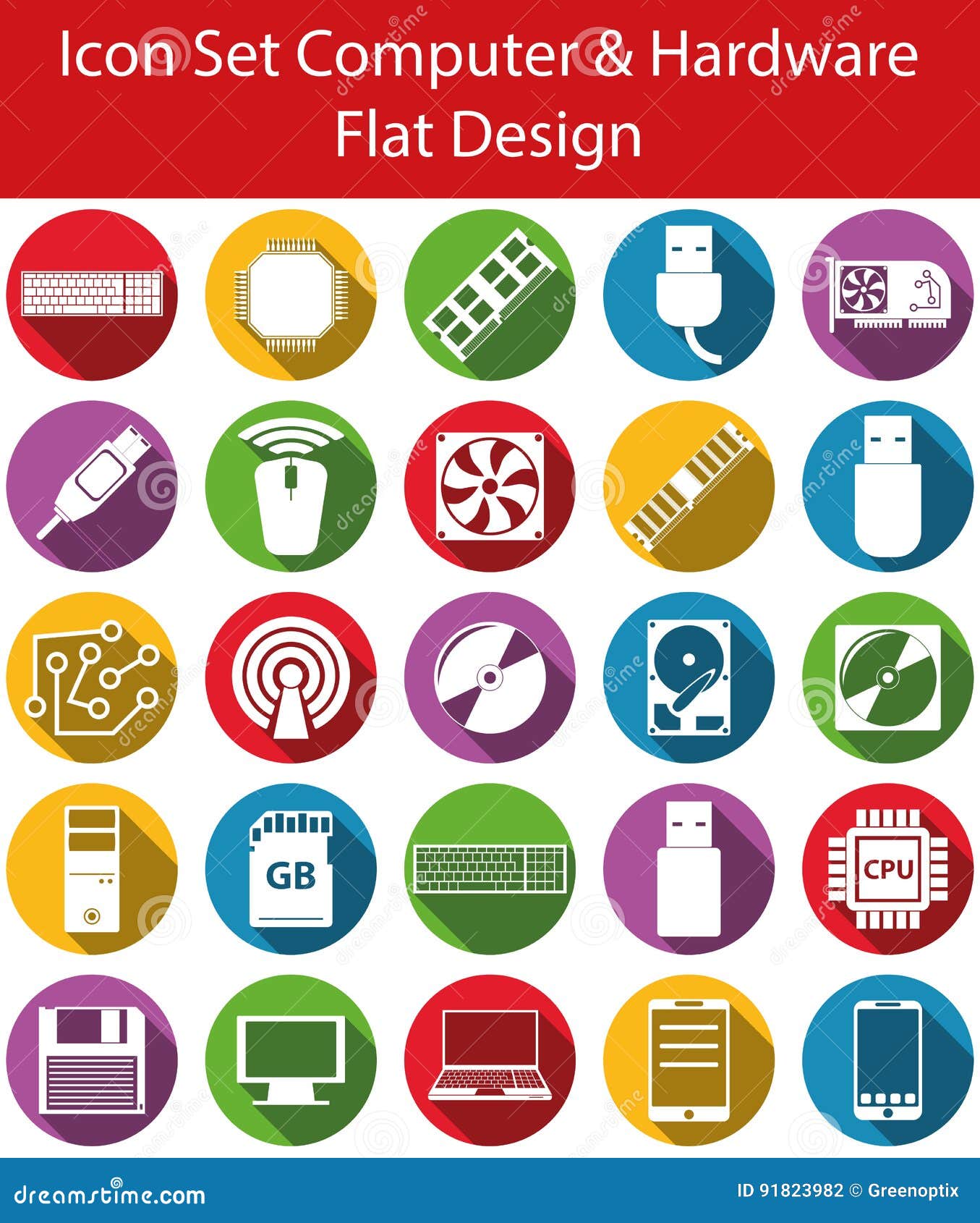 Flat Design Icon Set Computer_Hardware I Stock Vector - Illustration of ...
