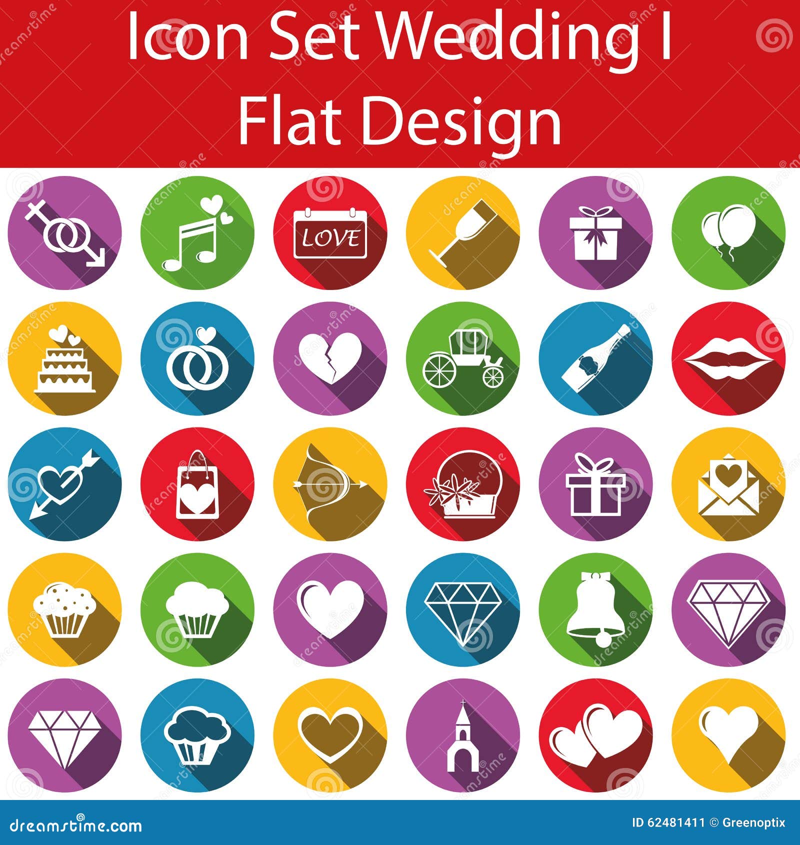 Flat Design Icon Set Wedding I Stock Vector - Illustration of symbol, muffin: 62481411