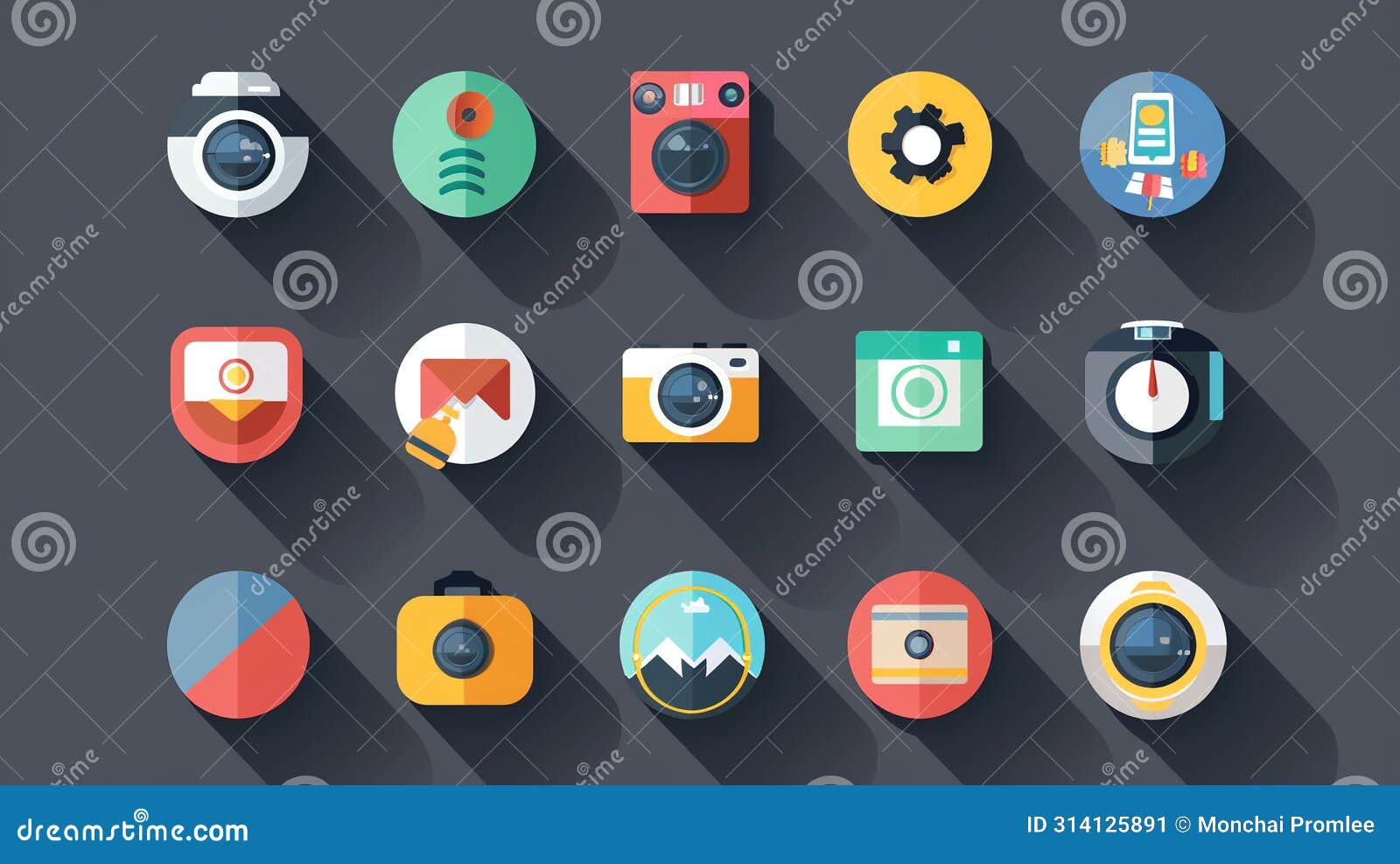 Flat Design Icons Featuring Simple, Glossy Surfaces with Shadowed ...