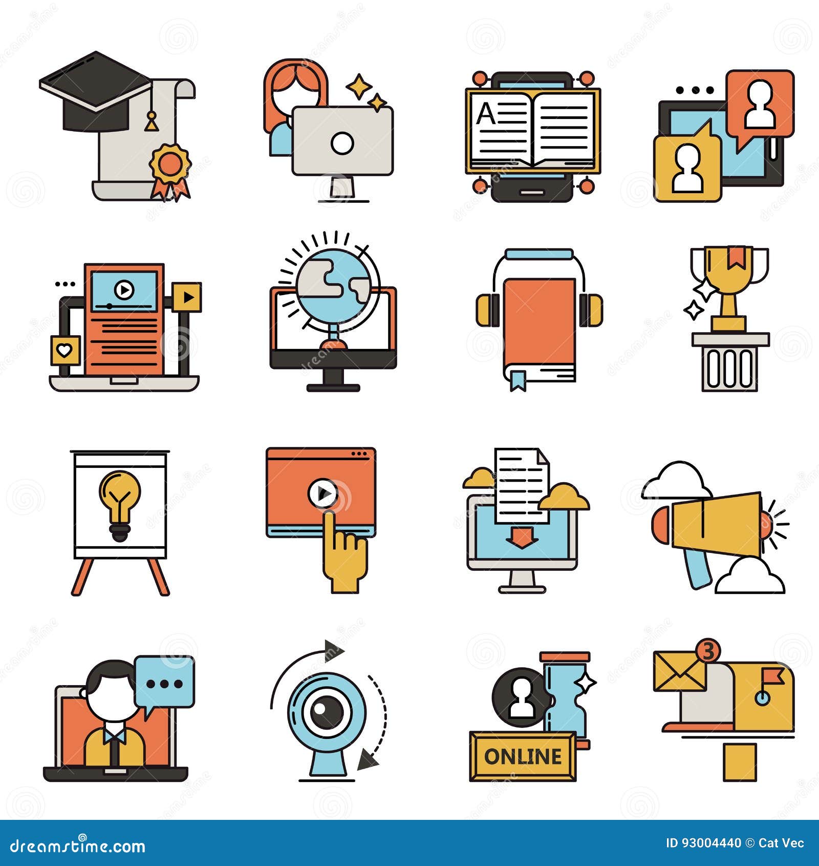 Flat Design Icons Online Education Staff Training Book Store Distant ...
