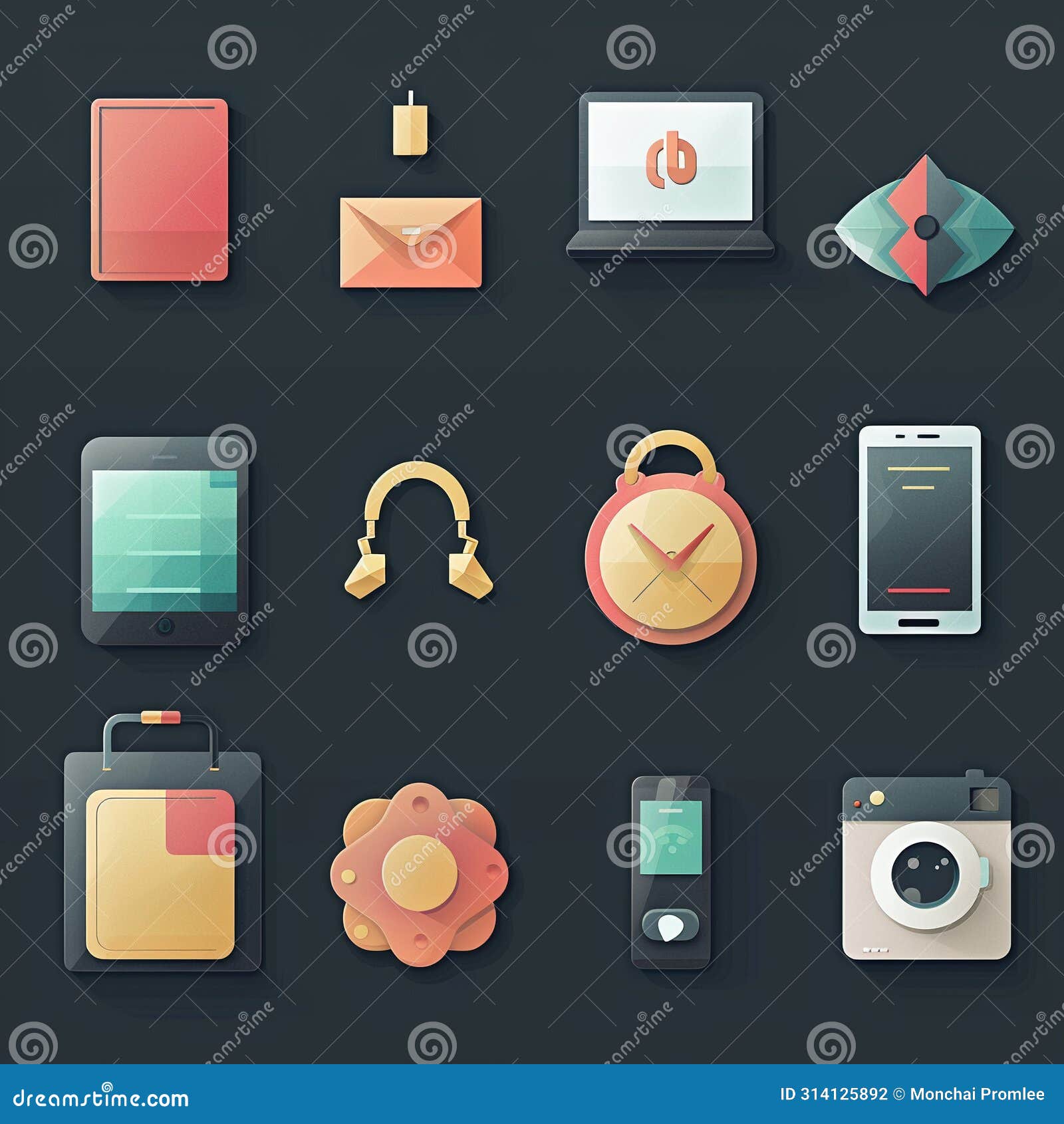 Flat Design Icons in Simple Shapes, Shadowed Lightly for a Subtle ...